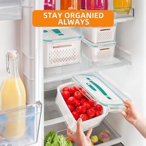 DOPHCOZFFY Airtight Fruit Storage Containers for Fridge with Removable Colander, Dishwasher Safe Produce Saver Container for Refrigerator (3 PCS fruit storage containers)