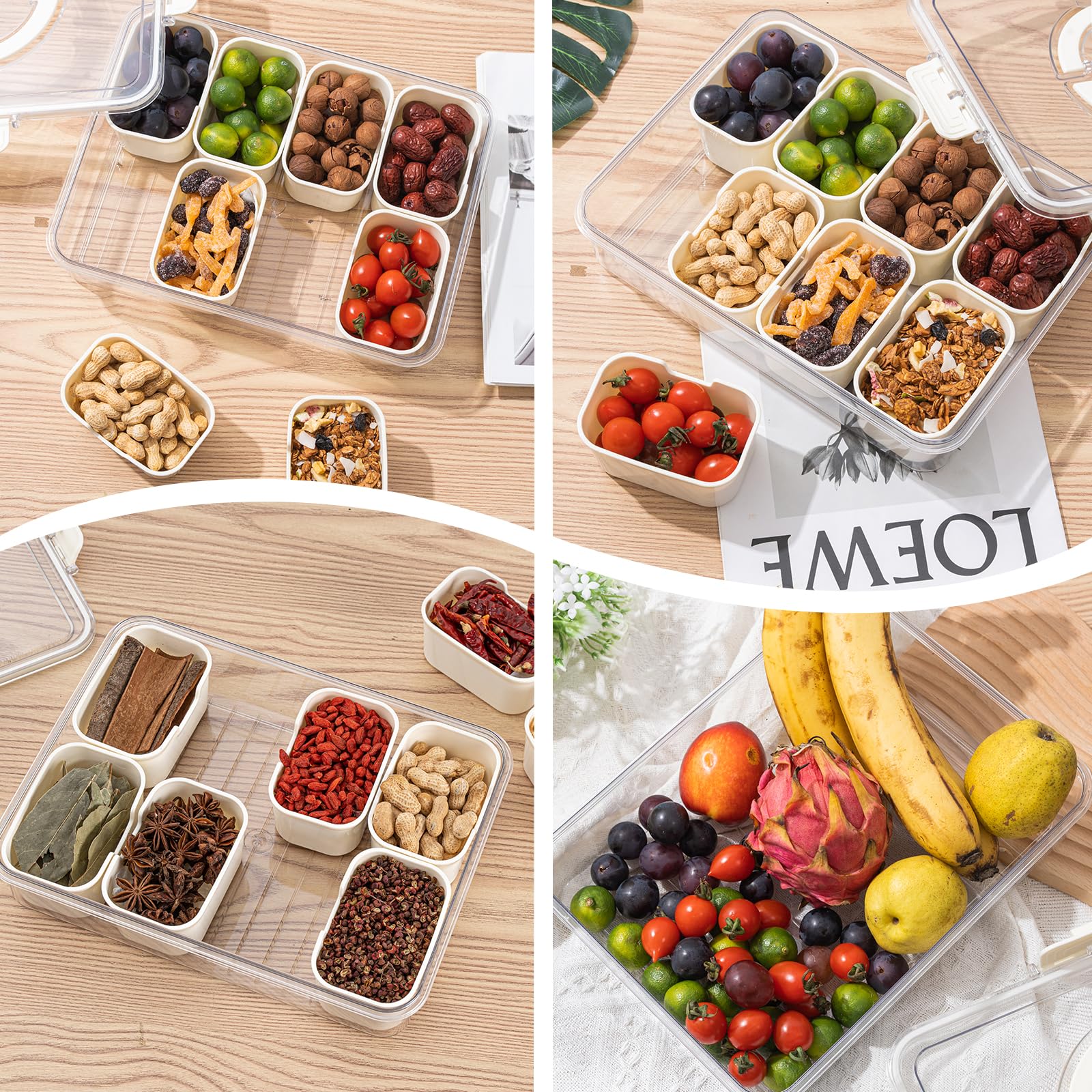 TYigao Divided Serving Tray with Lid and Handle - Portable Snackle Box Charcuterie Container, Clear Snack Platter Organizer for Fruits, Candy, Nuts, Snacks - Ideal for Party, Travel & Picnics