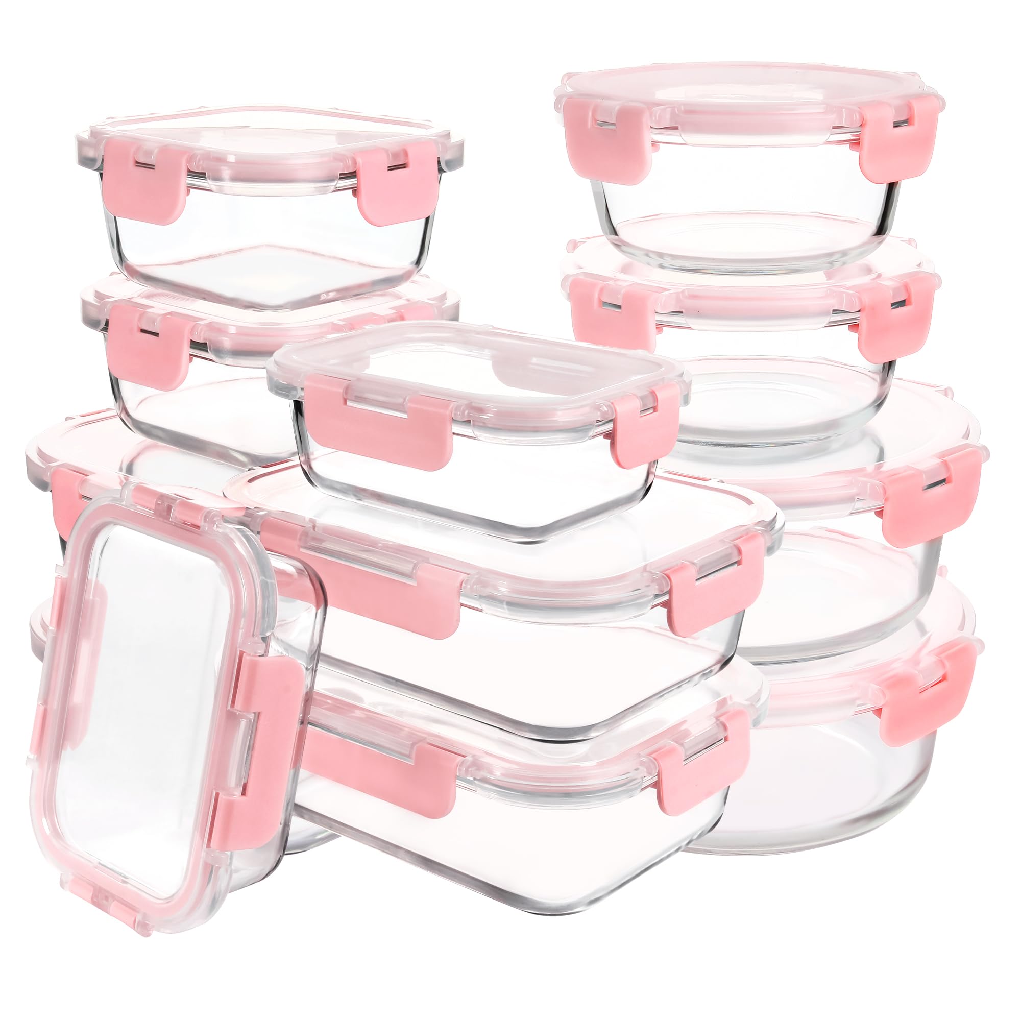 CZUMJJ Glass Meal Prep Containers Set of 12 Food Storage Containers for Lunches, Dishwasher Safe, Pink