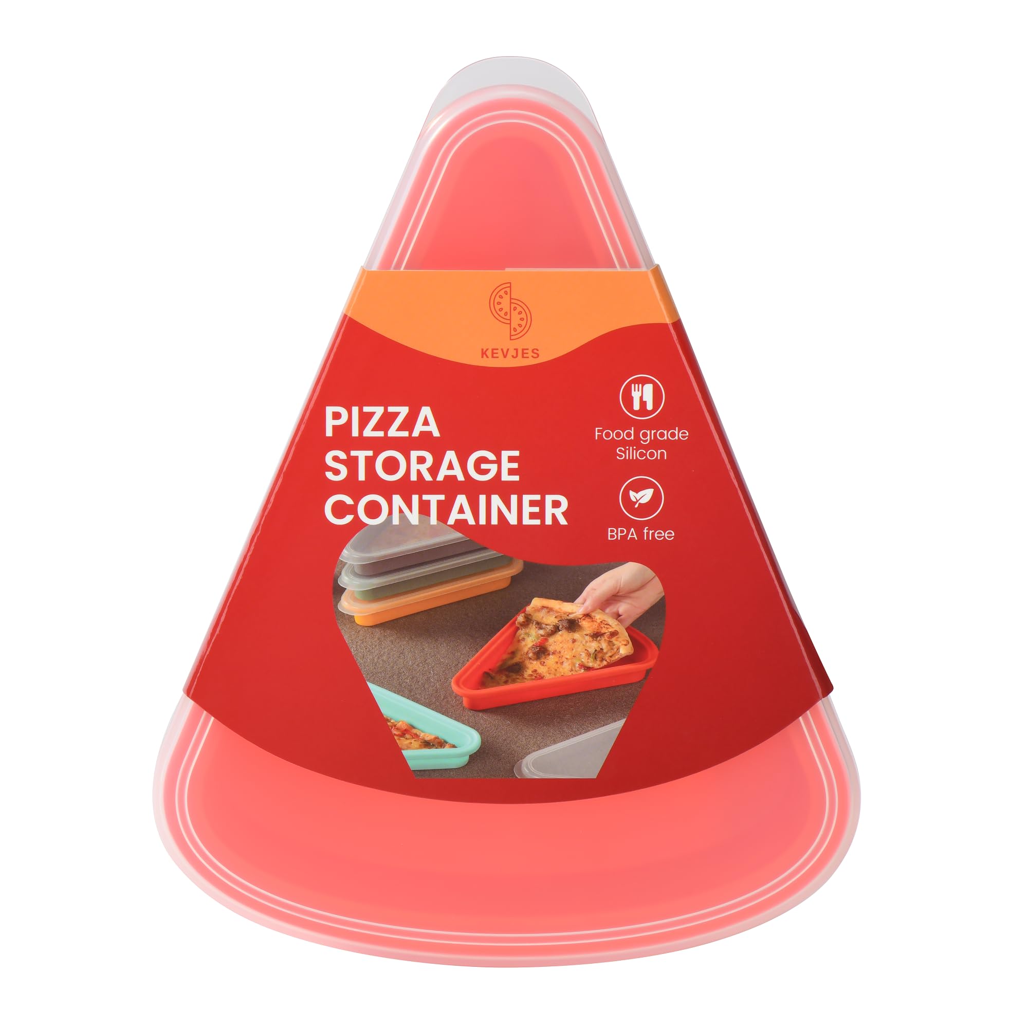 KEVJES 2-Pack Reusable Silicone Leftover Pizza Slice Storage Container with Air-tight Lids-BPA Free,Fits Single Slice up to 16”,Save Space,Refrigerator organizer(2 Red)