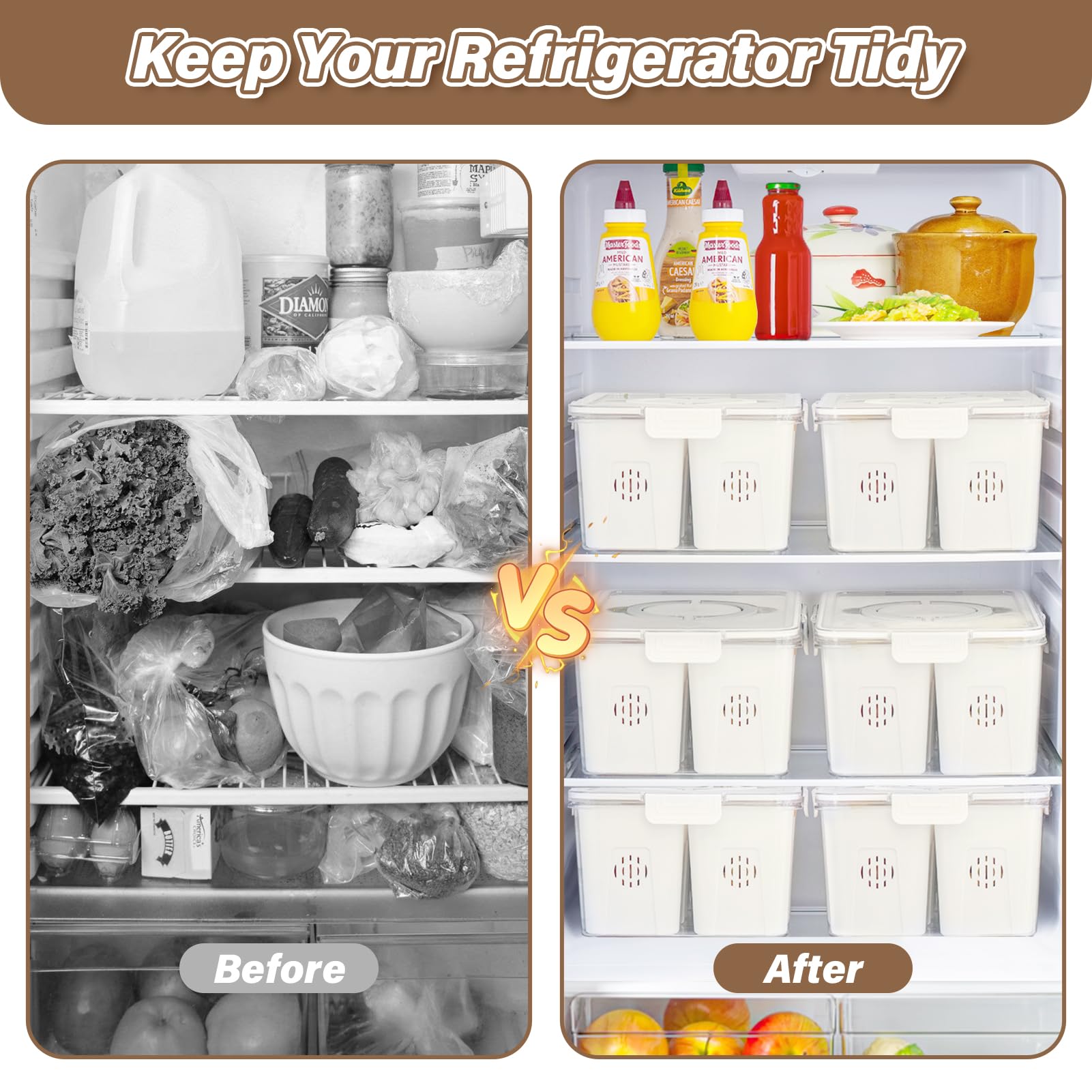 Fruit Storage Containers for Fridge: Divided Serving Tray with Lid and Handle - Snackle Box Container with 4 Removable Colanders - Berry Vegetable Fresh Produce Saver Refrigerator Organizer Bins