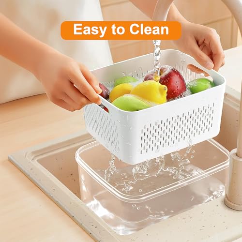 DOPHCOZFFY Airtight Fruit Storage Containers for Fridge with Removable Colander, Dishwasher Safe Produce Saver Container for Refrigerator (3 PCS fruit storage containers)
