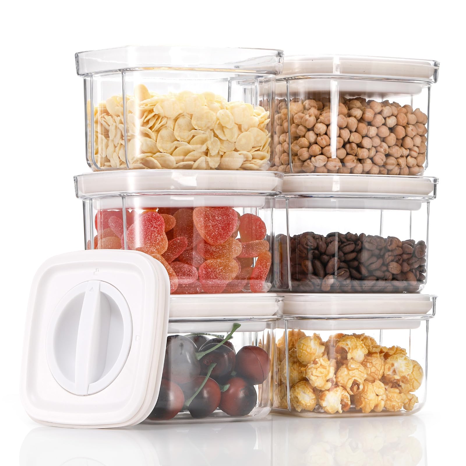 WRINGKIT 6 Pack Airtight Food Storage Containers, Plastic Snack Food Containers with Lids, 20 Oz Air Tight Cereal Container Set, Small Pantry Containers for Spices, Candy, Coffee