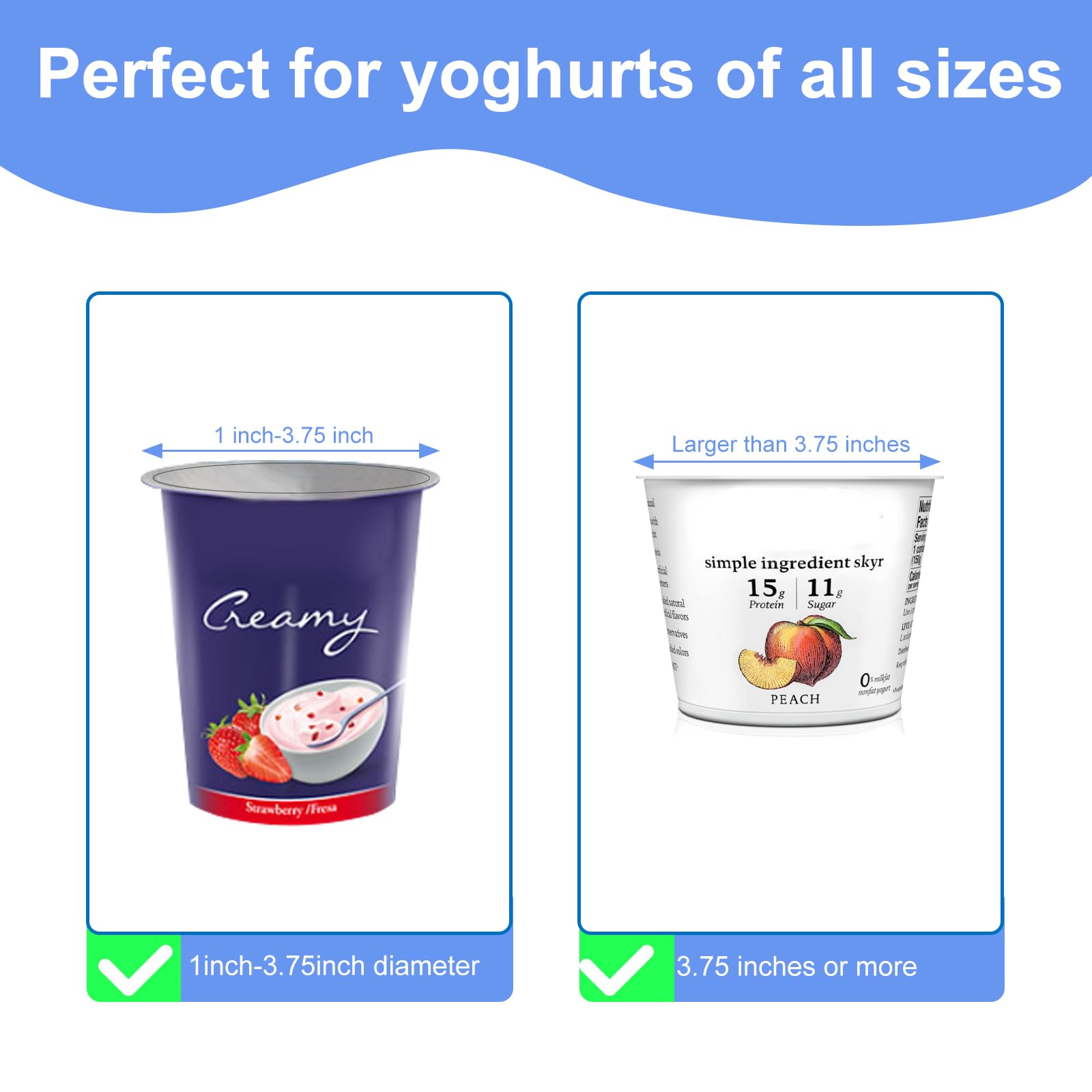 DLUGOPIS 6 Pcs 20 Capacity Fridge Yogurt Organizer Yogurt Fridge Holder Yogurt Storage with Self Adhesive Tapes Yogurt Container for Fridge 3.75 Inch Multiple Sizes Yogurt Refrigerator, white