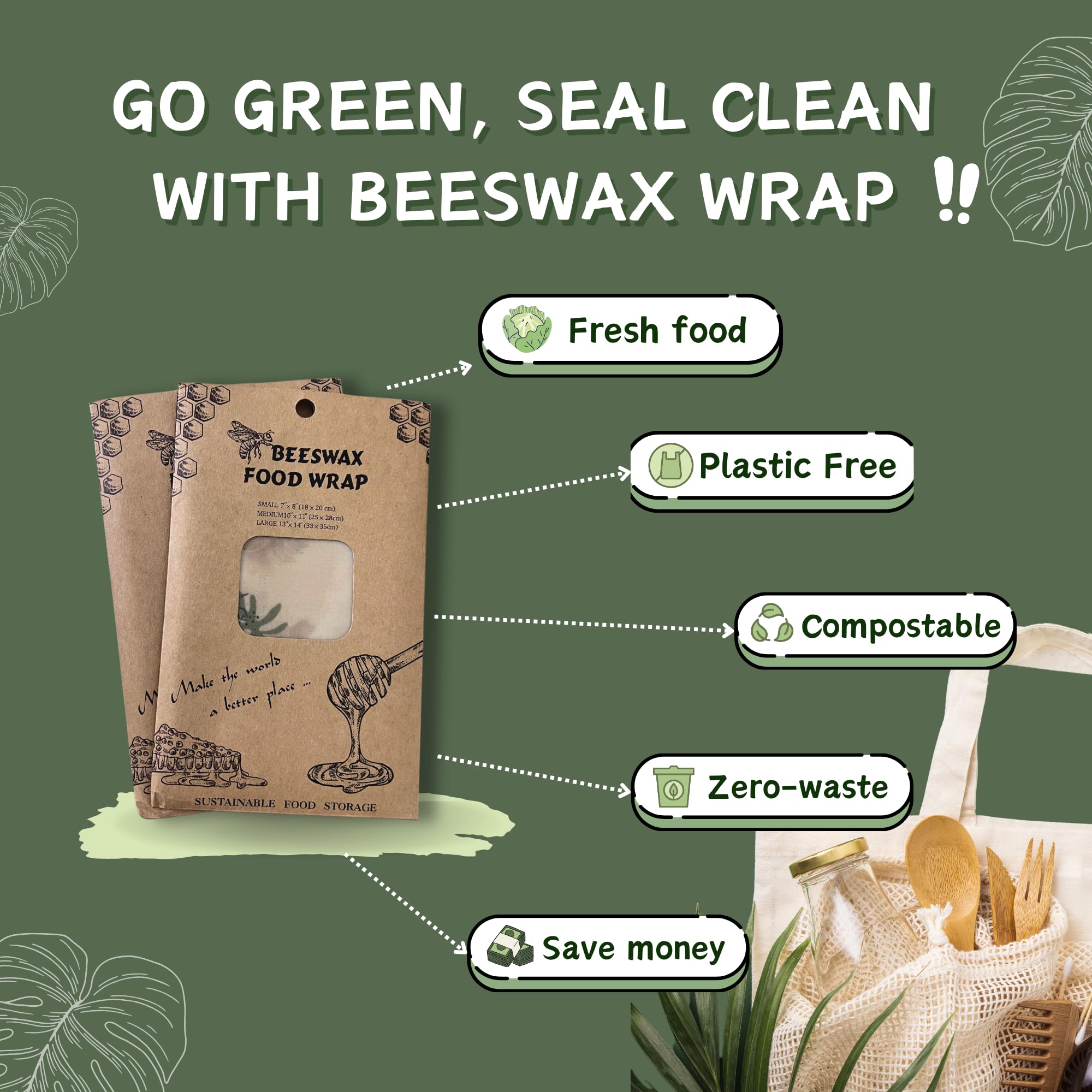XL Beeswax Wraps 18.5x21.5" - Reusable Organic Bee Wax Bags for Food Storage, Bread, Sandwich, Sourdough, Eco-Friendly Wrapping Paper, Kitchen Container Covers, Sustainable Plastic-Free Cloth