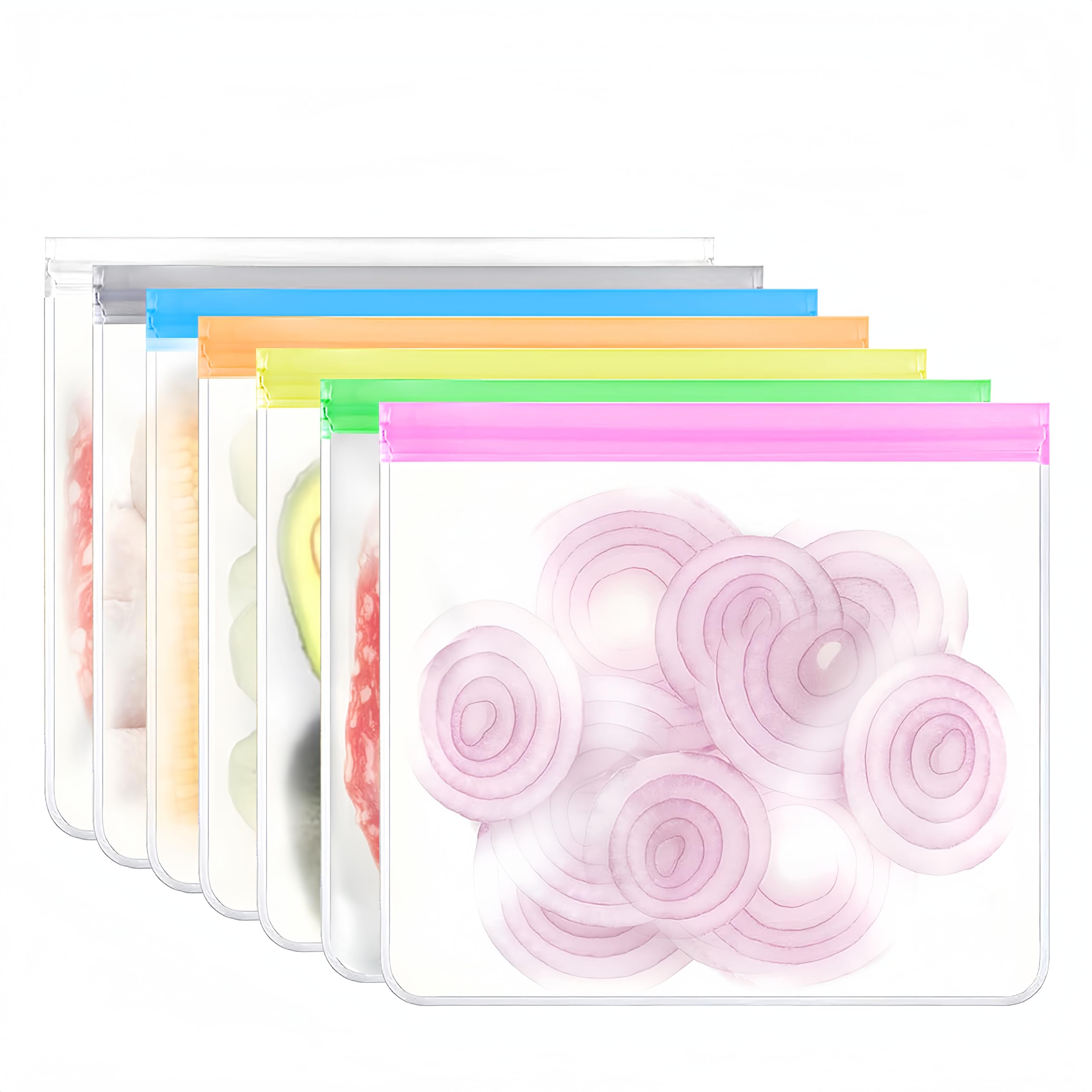 Buyongwant Reusable Gallon Freezer Bags Dishwasher Safe, 7 Pack Reusable Food Storage Bag Leakproof Silicone for Sandwich, Snack, Salad, Travel (7 Colors)