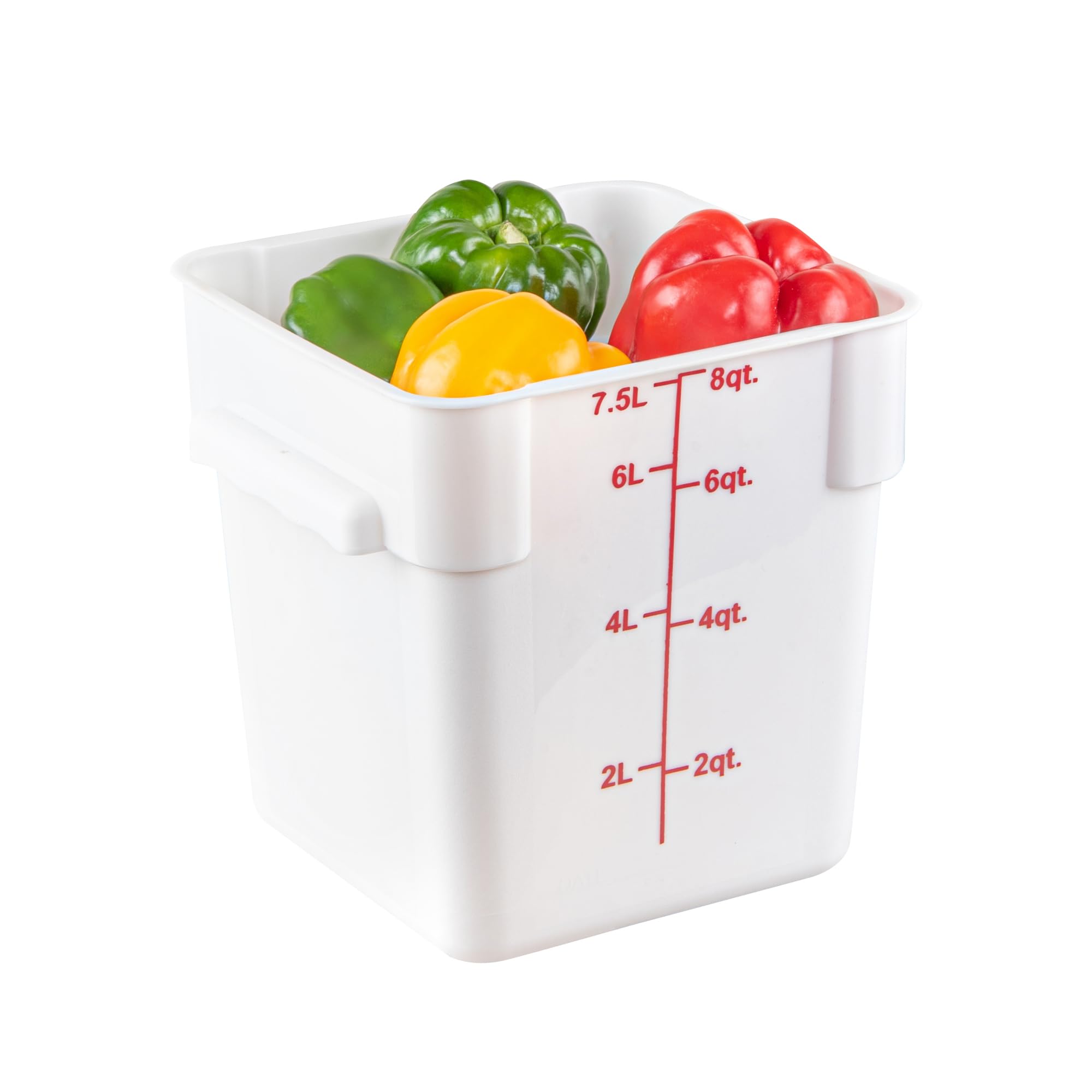 Restaurantware - Met Lux 8 Quart Food Storage Containers, 10 White Storage Containers - Lids Sold Separately, Red Volume Markers, Dishwashable Containers, Side Handles, For Storing Foods