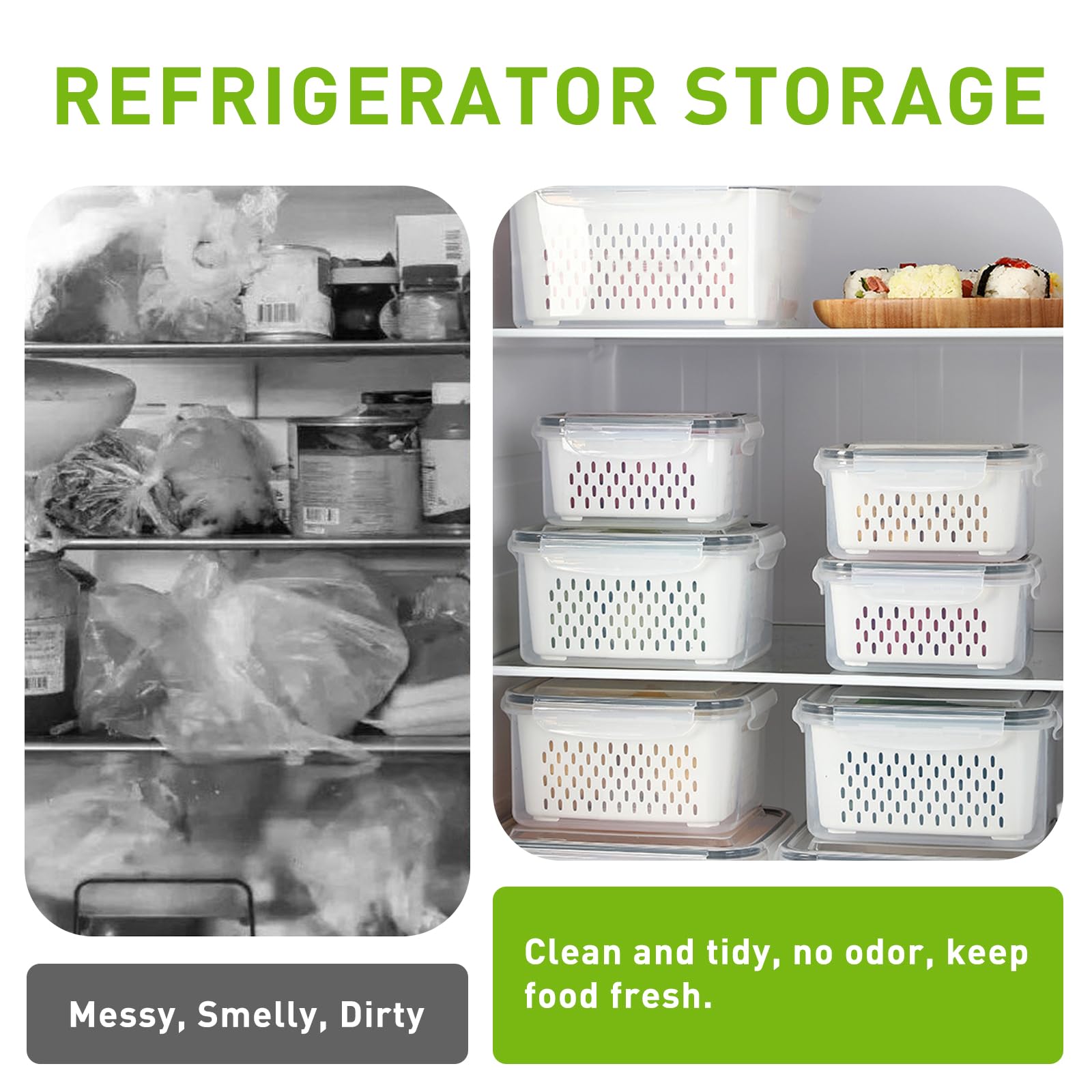 QPPKII 6 PCS Fruit Storage Containers for Fridge with Handle and Colander, Fruits/Vegetables/Berry Saver Container for Refrigerator, Food Storage Containers for Picnic