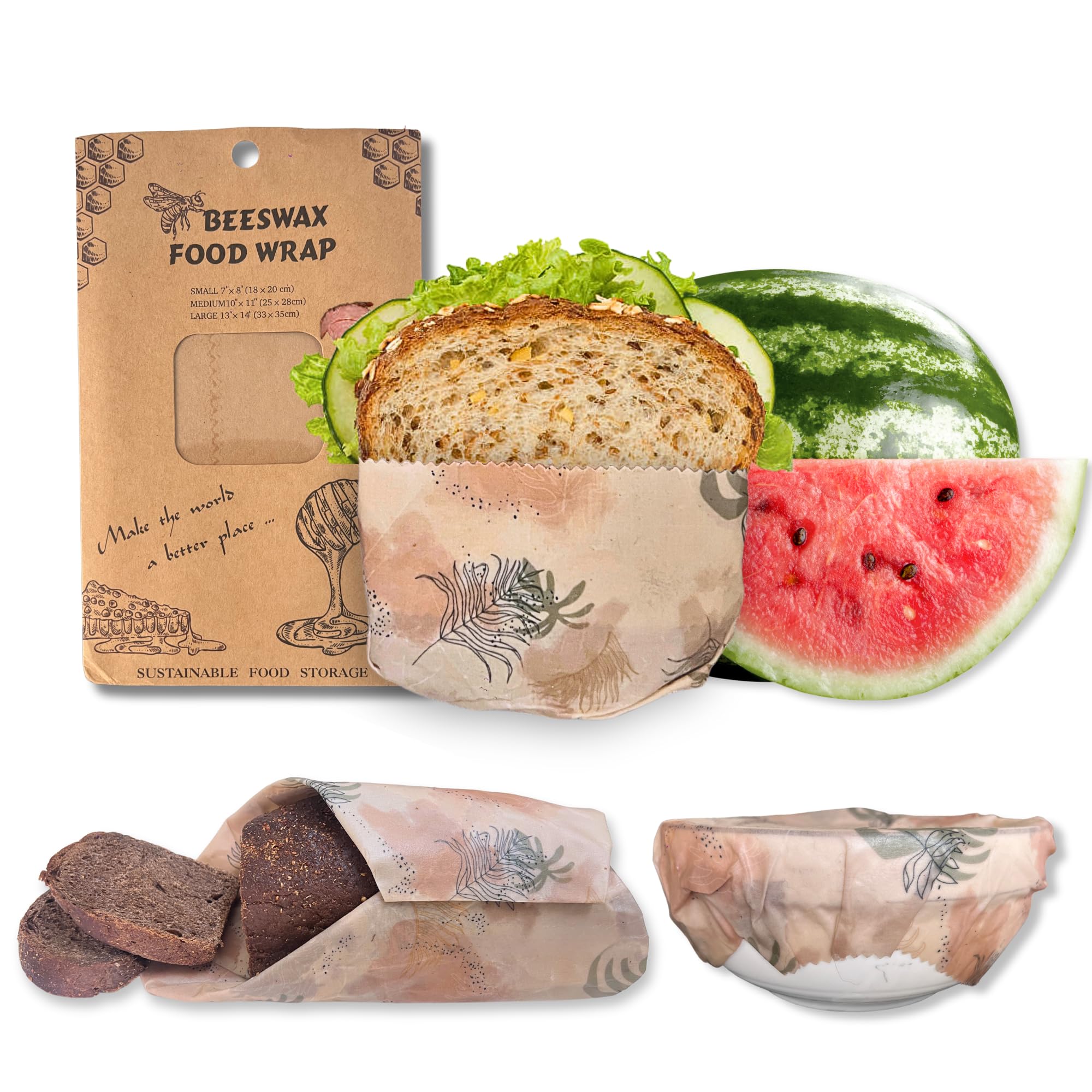 XL Beeswax Wraps 18.5x21.5" - Reusable Organic Bee Wax Bags for Food Storage, Bread, Sandwich, Sourdough, Eco-Friendly Wrapping Paper, Kitchen Container Covers, Sustainable Plastic-Free Cloth