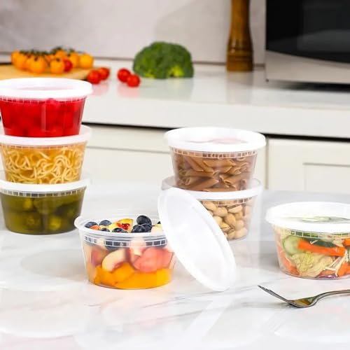 STARANDBEE [20Pack] 12oz, Food Storage Containers with Lids, Plastic Deli Containers, Meal Prep Containers, Microwave and Freezer Safe, Stackable, Leakproof, BPA Free, Clear