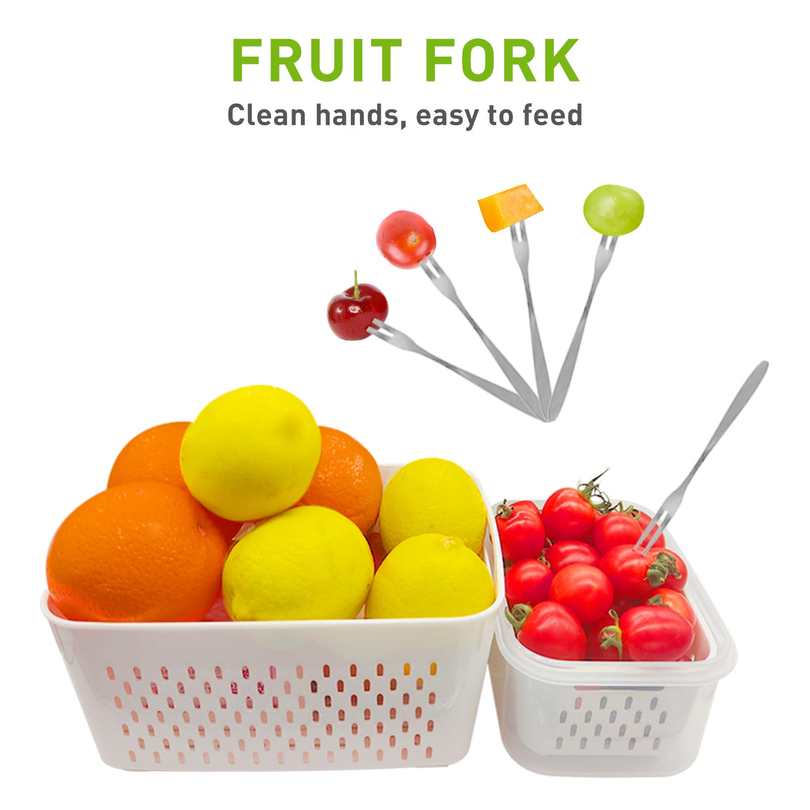 QPPKII 6 PCS Fruit Storage Containers for Fridge with Handle and Colander, Fruits/Vegetables/Berry Saver Container for Refrigerator, Food Storage Containers for Picnic