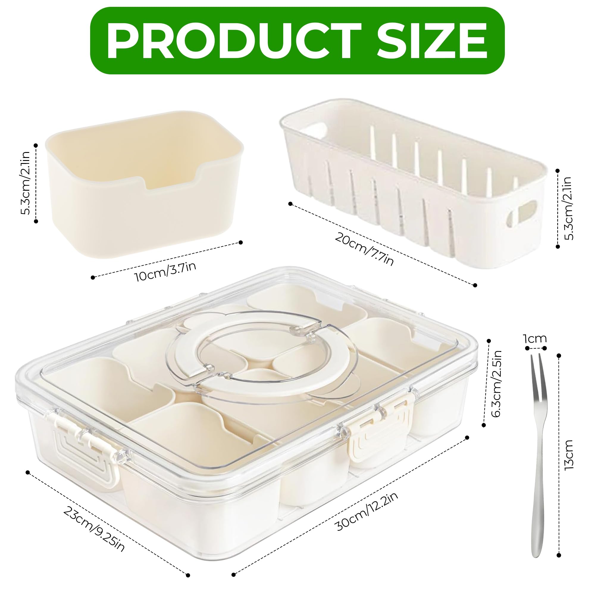 Kenswiss 2 Pack Divided Serving Tray with Lid and Handle | Portable Snackle Box for Adults, Kids | Charcuterie Container with 8 and 4 Compartments | Snack Organizer for Fruits and Travel
