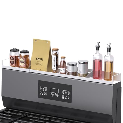 JANSNIMEN Magnetic Stove Top Shelf Spice Rack, 15"-30" Adjustable Stove Shelf for Back of Stove, Seasoning Organizer Kitchen Shelves Gadgets with 3 Functional Partitions
