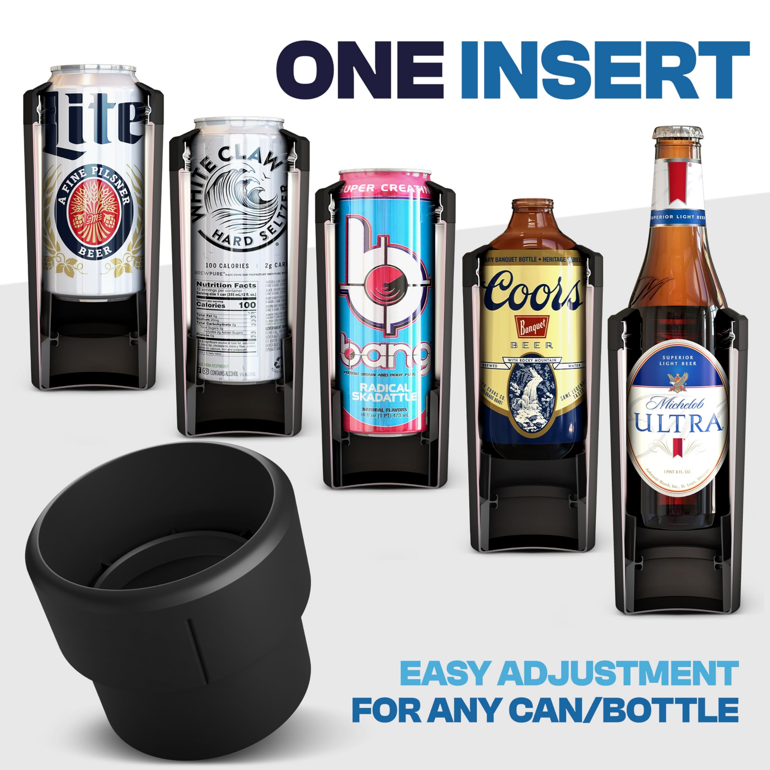 Frost Buddy Universal XL Can Cooler - Fits All - For 12, 16, 20, and 24 ounce Bottles - Insulated Double-Walled Stainless Steel (Black Wood)