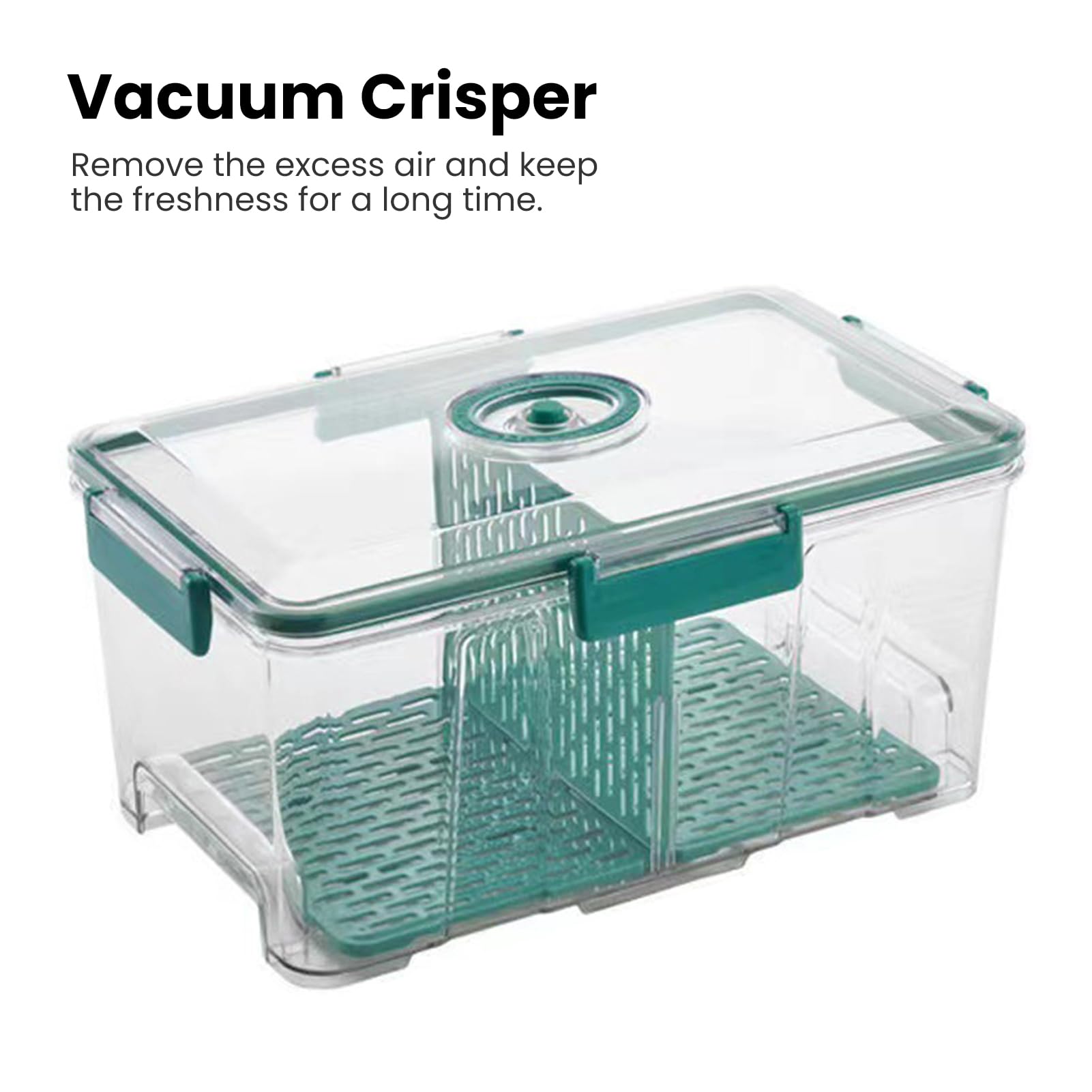 Iryreafer Refrigerator Vacuum Sealer Food-grade Material Container 1.5/2.5/7.5l Transparent Crisper with Detachable Drainage Plate Airtight Food Storage Box for Green A