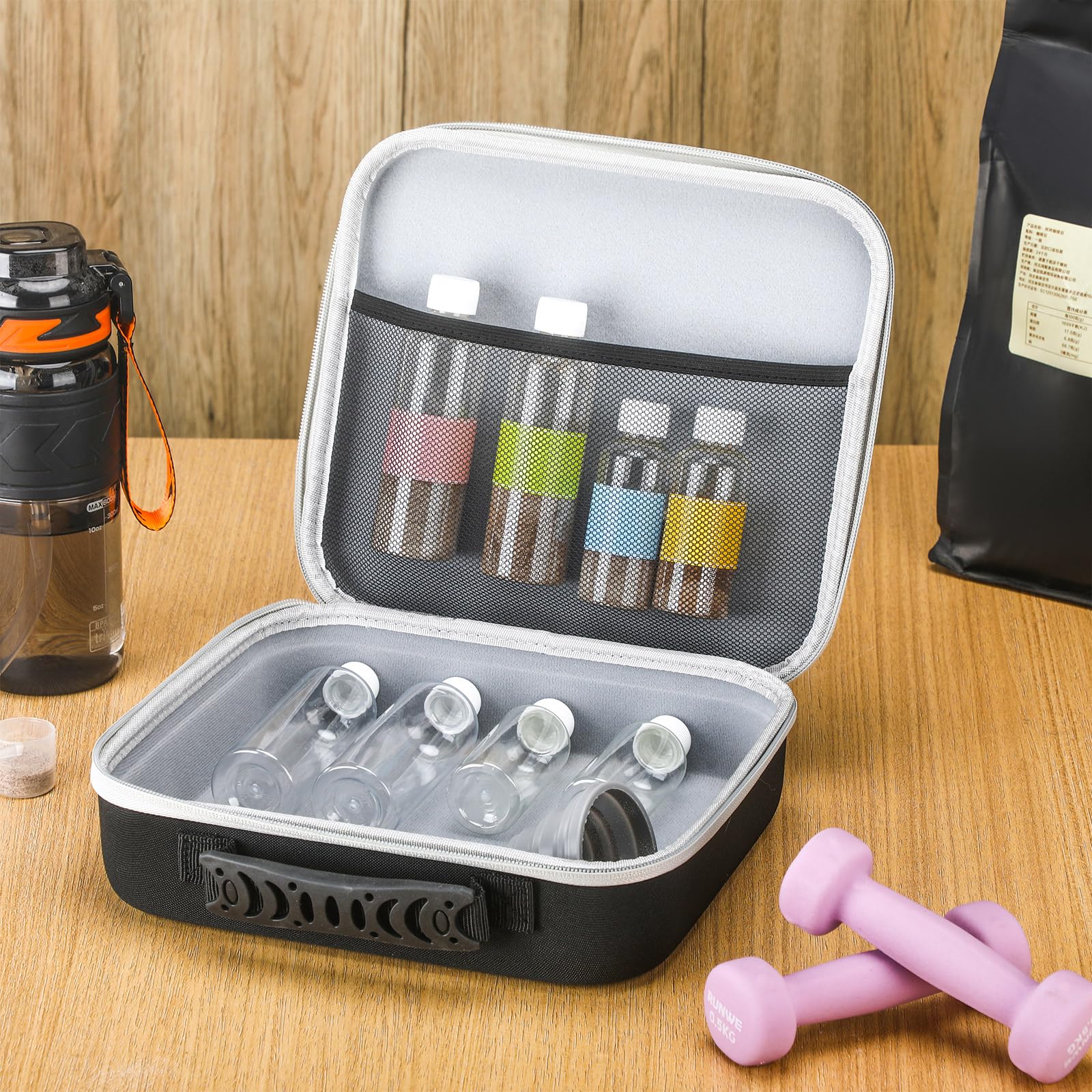 Newtay Travel Powder Container Set Include Powder Container, Protein Powder Funnel, Spoon and Stickers, Portable Protein Powder Supplement Container Protein Powder Dispenser with Case for Workout