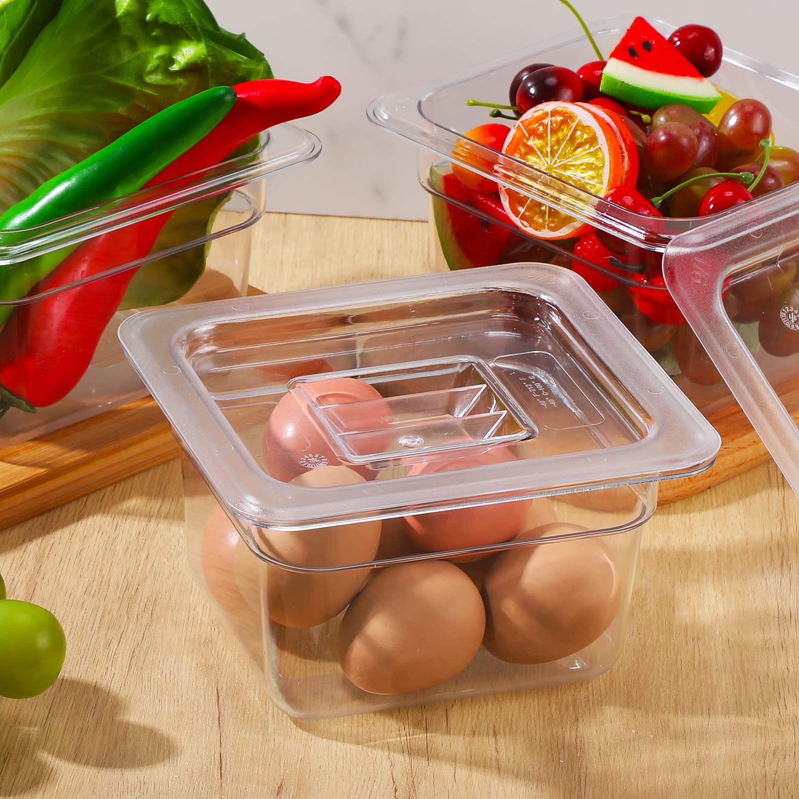 Sieral 10 Pcs Clear 1/6 Size Food Pan Restaurant Containers with Lids Square Cambro Storage Polycarbonate Salad Bar for Kitchen Food Prep (4 Inch,1.5 Quart)