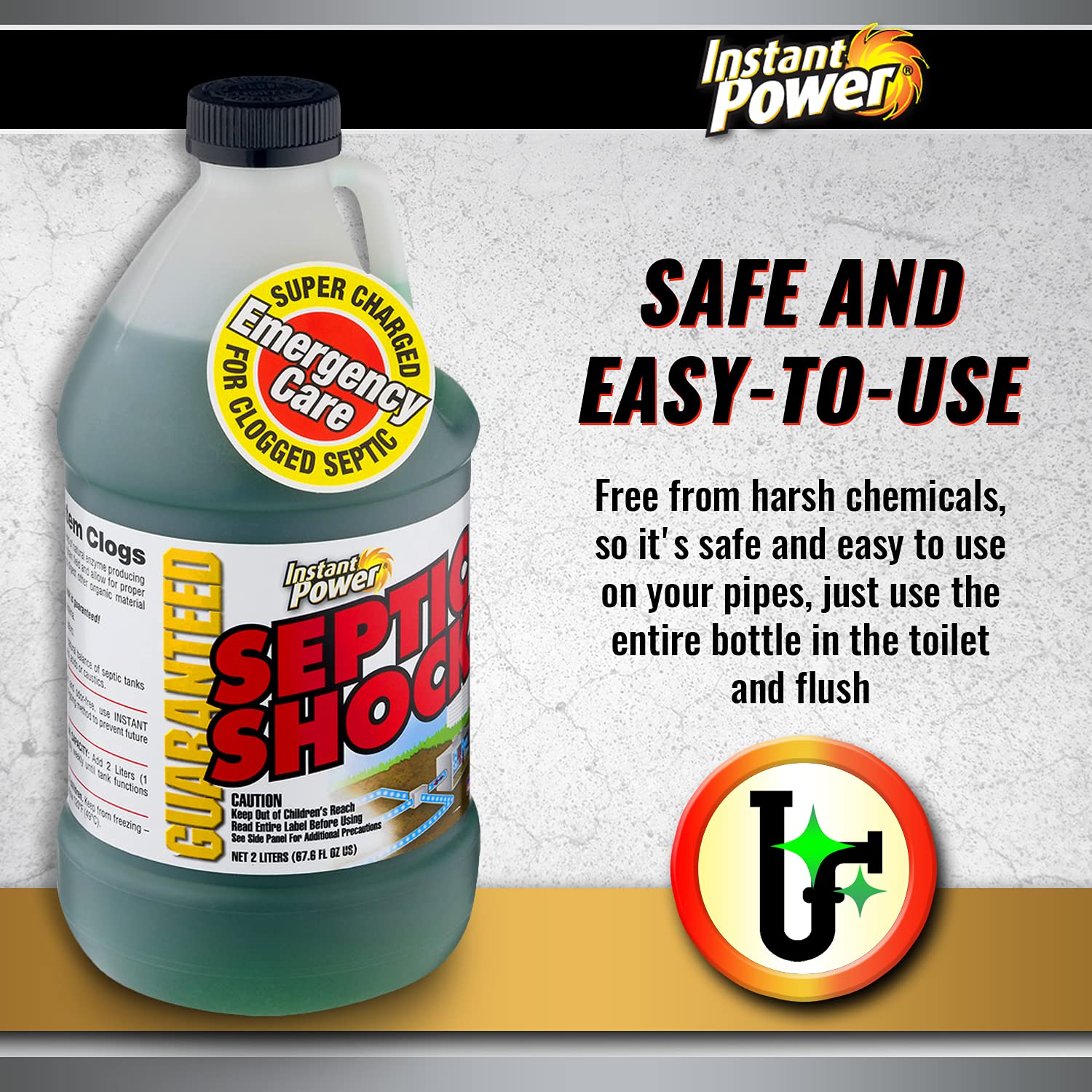 Instant Power Septic Shock Septic Tank Treatment, Drain Cleaner Liquid Clog Remover for Septic System, 67.6 FL OZ (2 Liter)