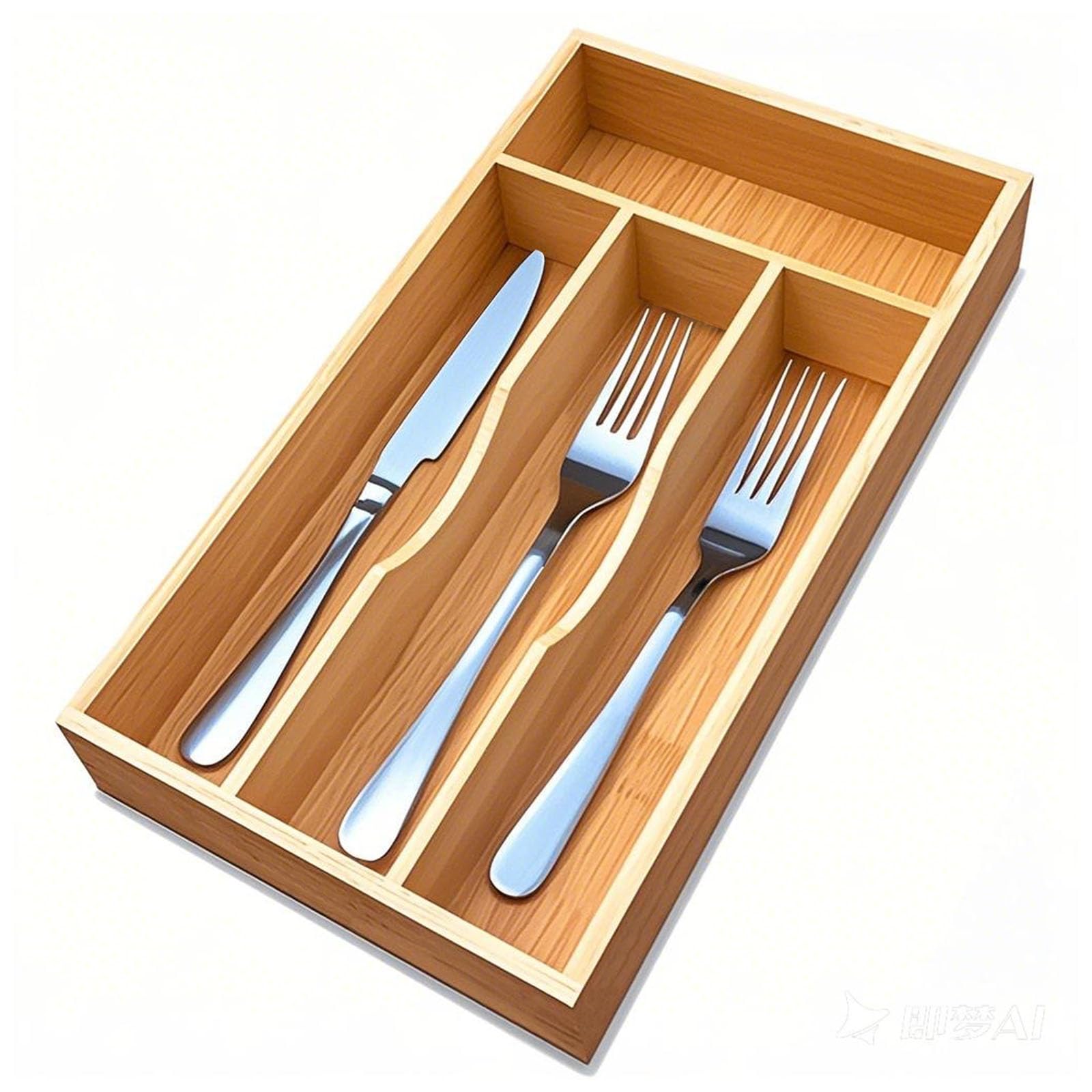 guiogc Bamboo Kitchen Drawer Silverware Organizer, 7 Inch Silverware Utensils Tray Holder for Small Drawer, Wood Caddy for Flatware Cutlery Knives 4-Slots
