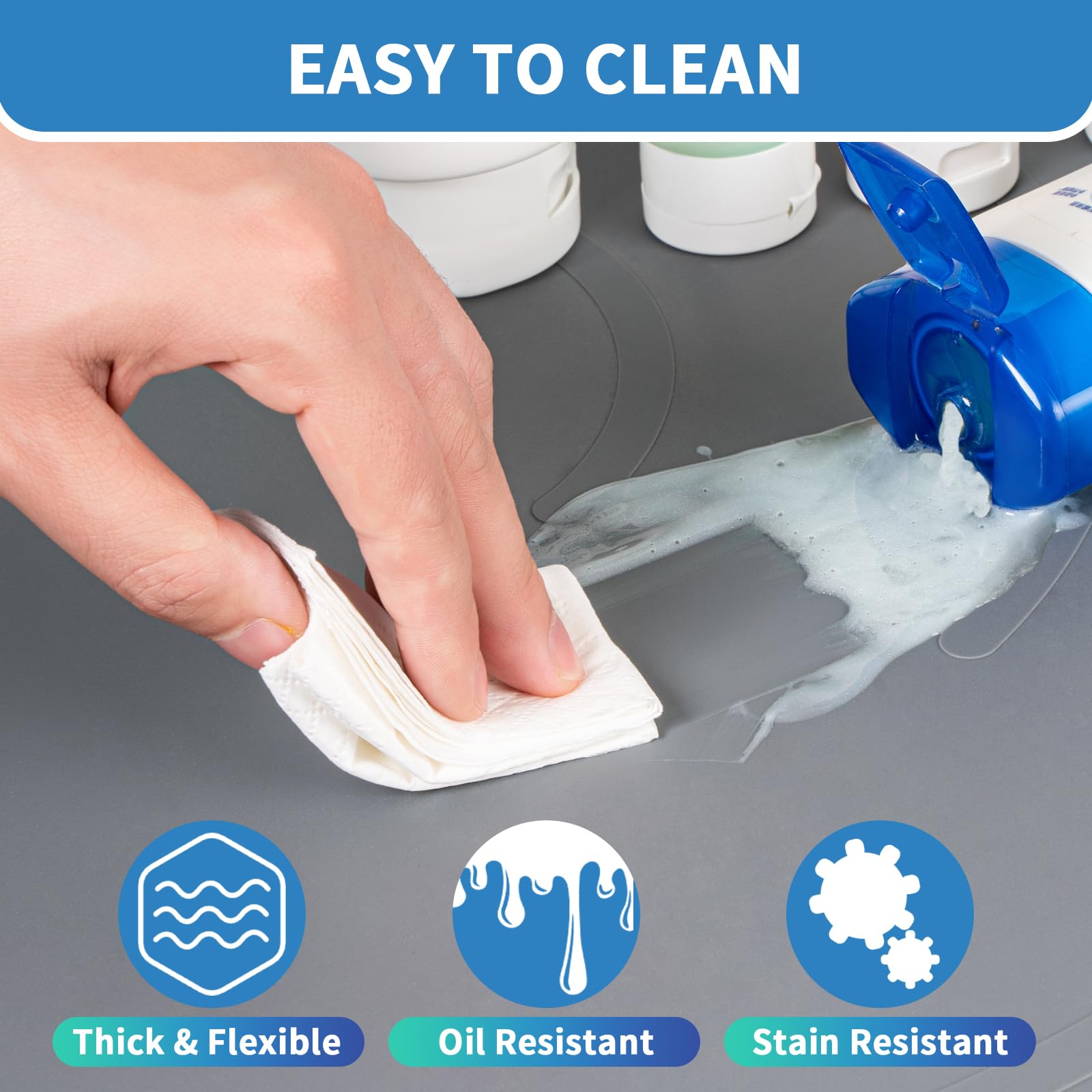 Under Sink Mat, 28" x 22" Under Sink Mats for Kitchen Waterproof, Under Sink Shelf Liner, Flexible Silicone Cabinet Protector Tray for Bottom of Kitchen & Bathroom Grey
