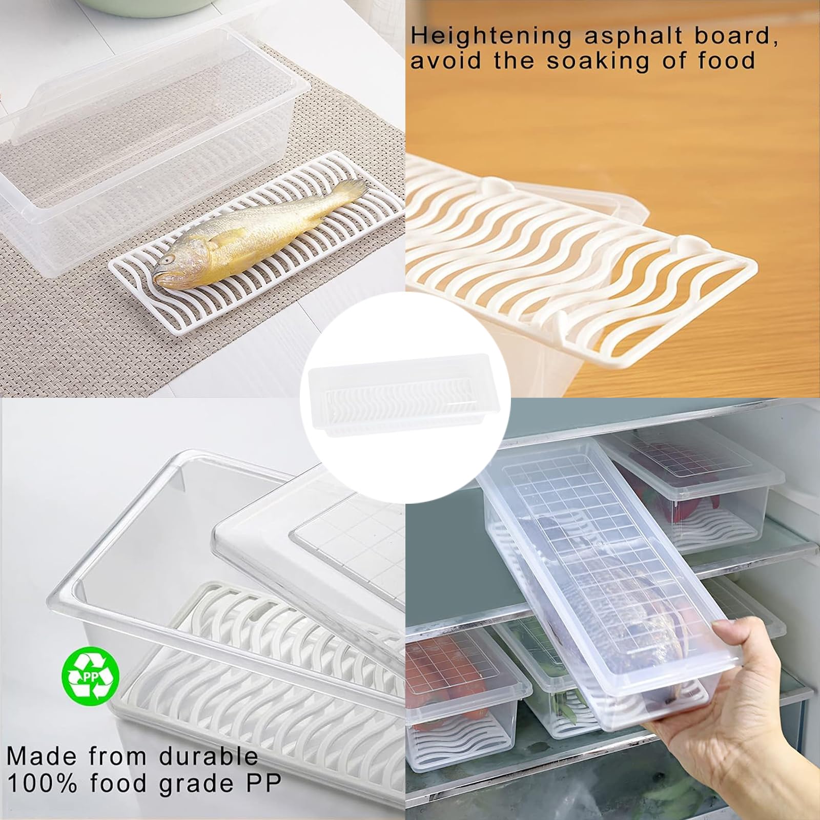 2PC Fruit Storage Containers for Fridge - 1.5L Produce Saver Containers for Refrigerator with Removable Drain Tray Keep Fresh for Produce, Bacon, Fruits and Vegetables