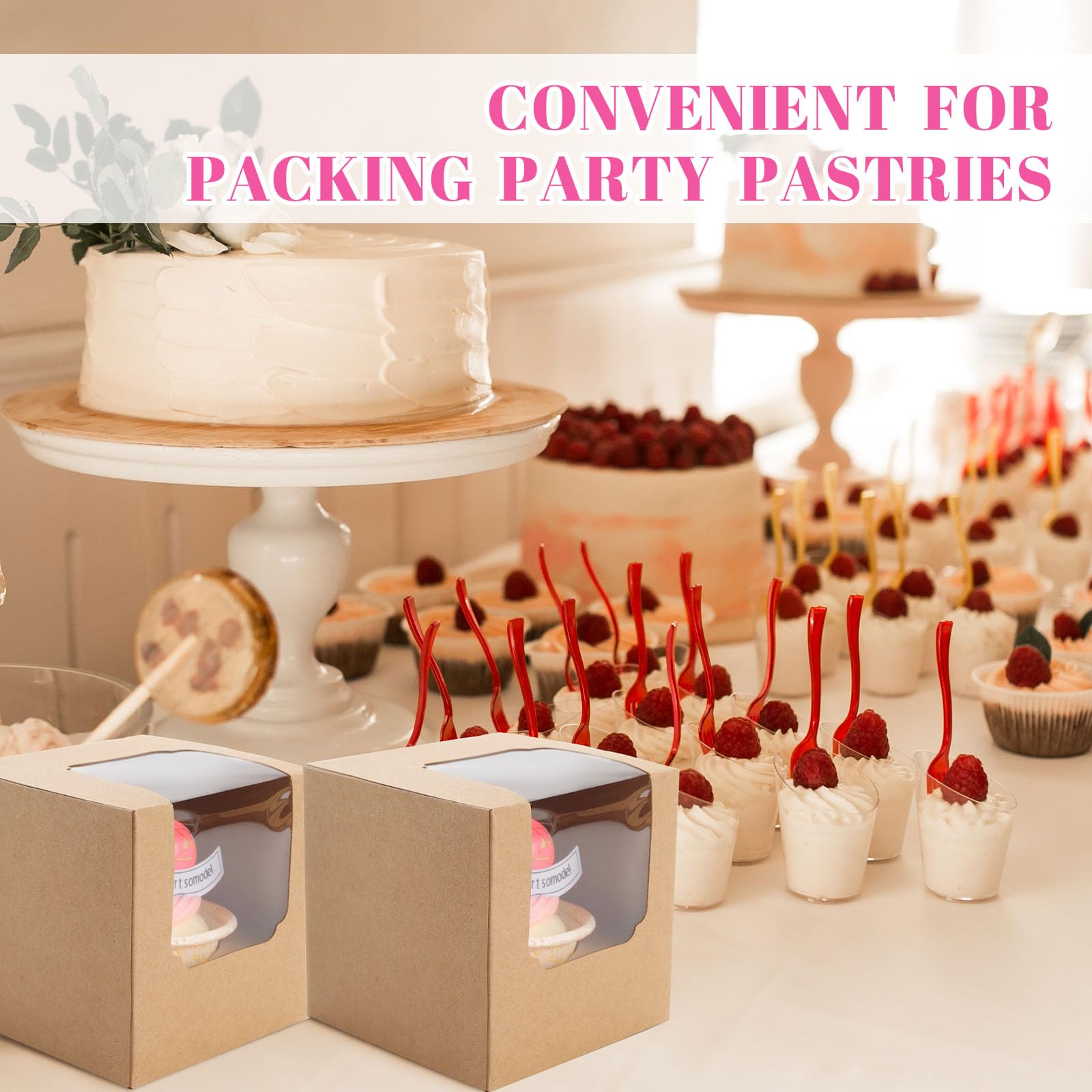 NPLUX 50 Pcs Cupcake Boxes Individual Cupcake Containers Pre-Assembled Single Cupcake Boxes 3.5"x3.5"x3.5" with 50 Pcs Inserts for Cupcakes Muffins Party Favors(Brown)