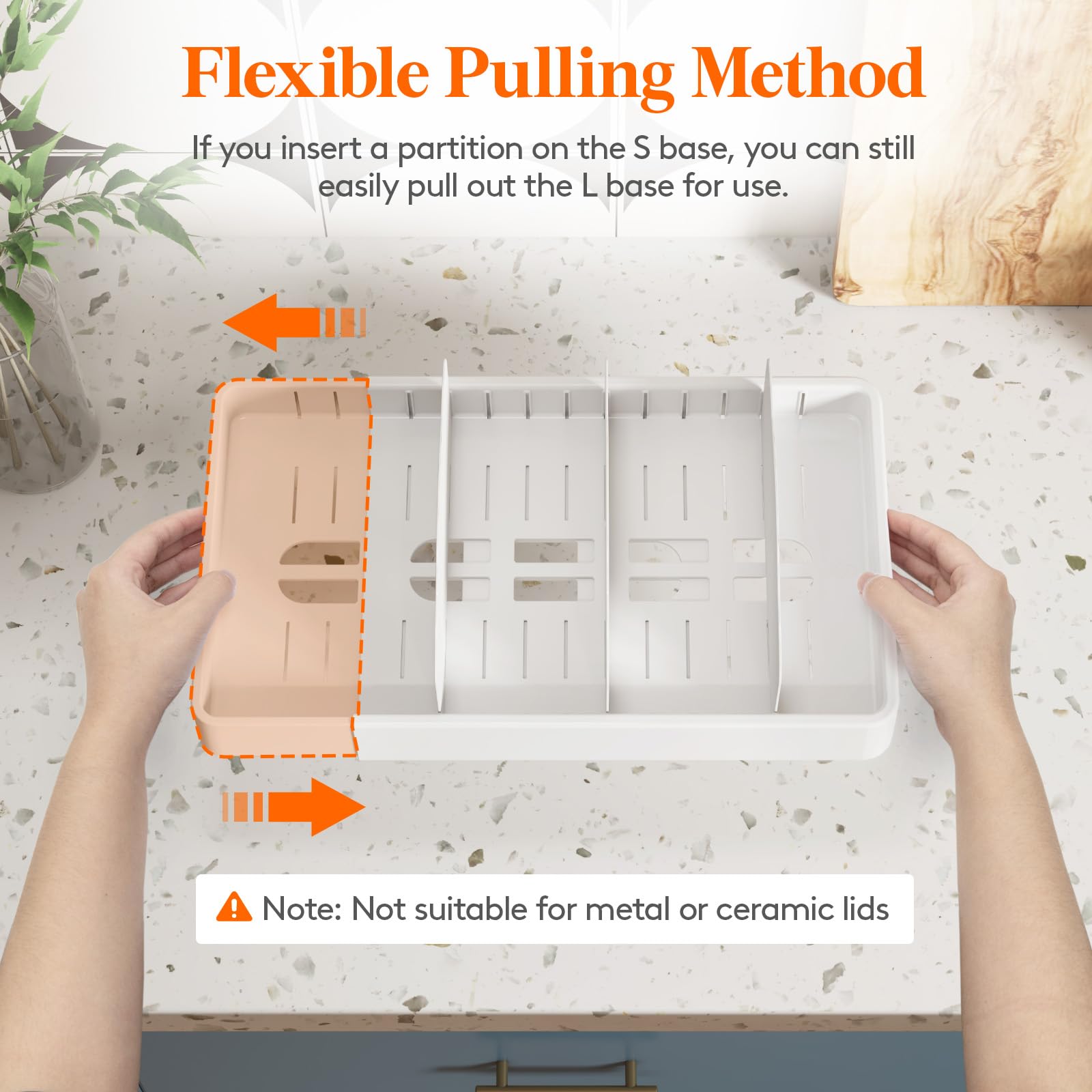 Lifewit Lid Organizers for Cabinet Adjustable, Extra Large 13-24" Food Storage Container Lid Divider with 8 Inserts & 21 Compartments, Plastic Lid Holder Inside Cabinet in Kitchen/Pantry Organization