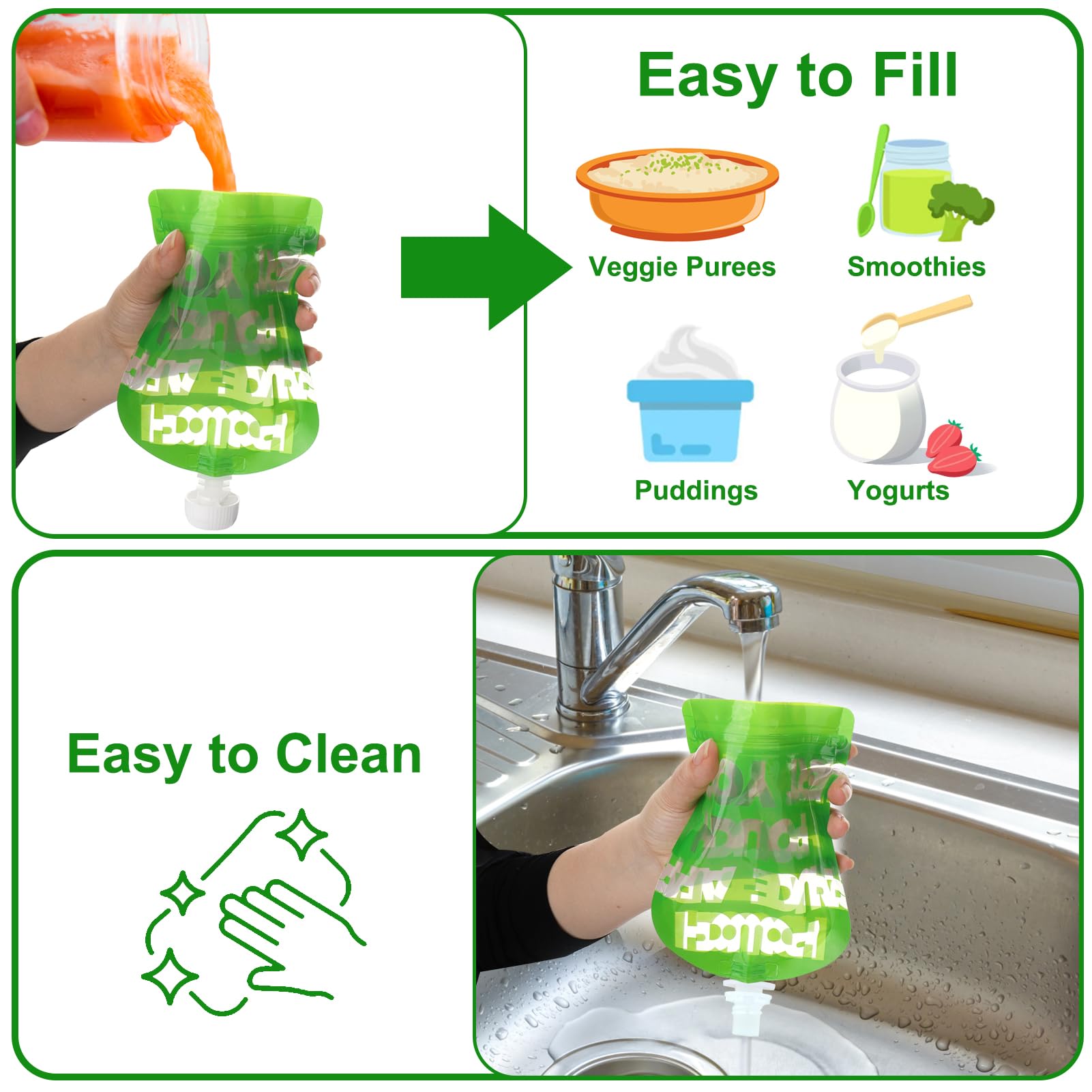 XANGNIER 8 Pack Reusable Food Pouches for Bento Box Accessories,Refillable for Applesauce Yogurt Smoothie & Puree Squeeze Pouch,Fun Lunch Food Storage Containers