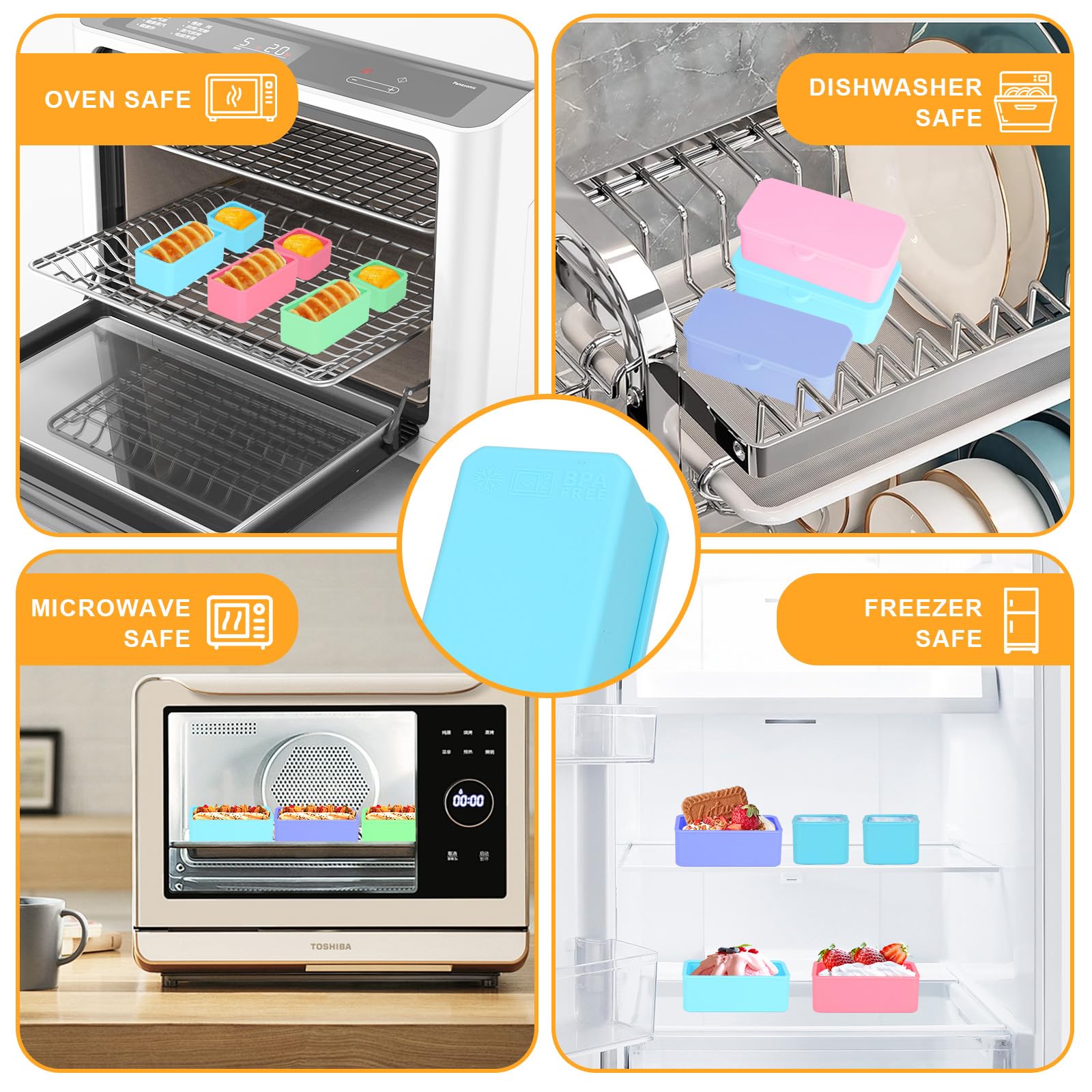 6PCS Lunch Bento Box Accessories for Kids, 4.5oz Silicone Lunch Box Dividers with Lids Small Silicone Food Storage Container for Snack Sauce Condiment Soup Yogurt Salad Dressing (Rectangular)