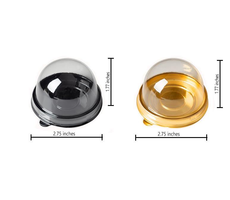 Fengirl 100 Set Clear Plastic Mini Cupcake Boxes Muffin Pod Dome Muffin Single Container Box for Chocolate Covered Cookies, Muffins, Mooncakes and Other Mini Desserts (Black, Gold)