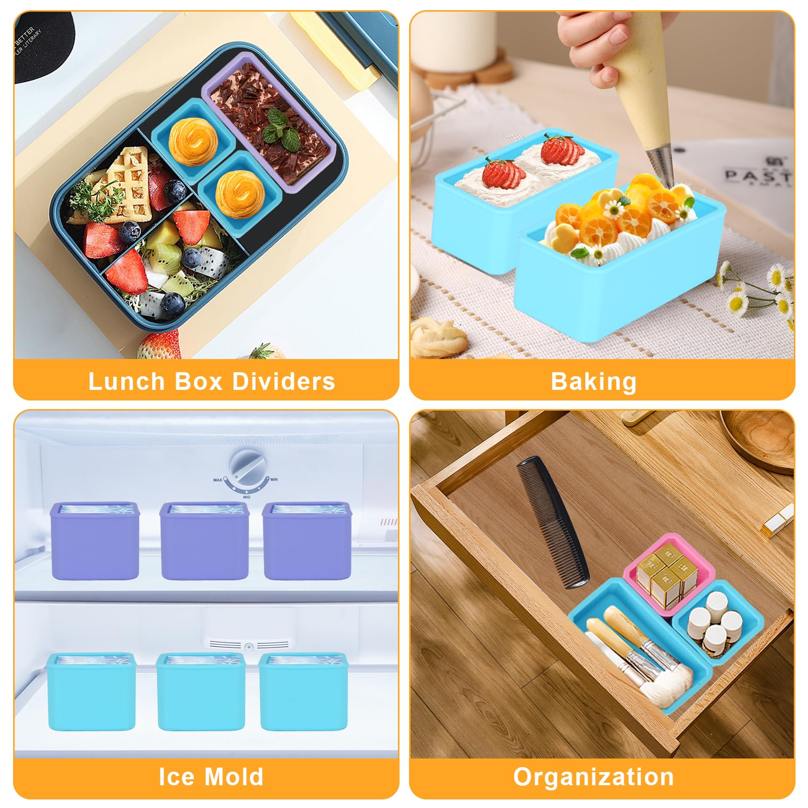6PCS Lunch Bento Box Accessories for Kids, 4.5oz Silicone Lunch Box Dividers with Lids Small Silicone Food Storage Container for Snack Sauce Condiment Soup Yogurt Salad Dressing (Rectangular)