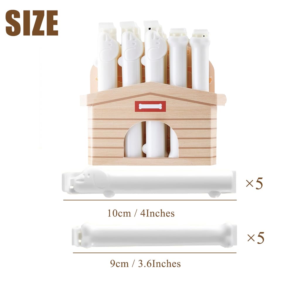 OULIGET Magnetic Refrigerator Sealing Clip,Chip Clips with Magnet Storage Box,Puppy Bone Shaped Food Packages Clips,Kitchen Food Freshness Bag Clip,White,10 Pieces