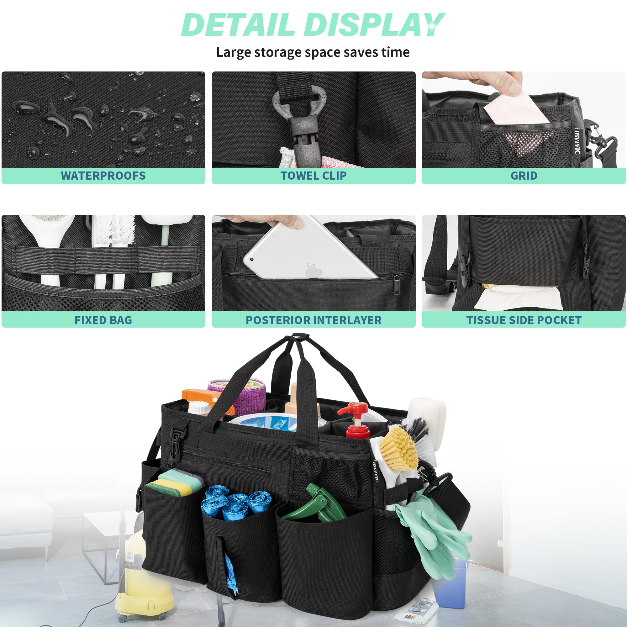 IBVIVIC Wearable Cleaning Caddy Bag for Cleaning Supplies,Large Capacity Cleaning Organizer Tote Bag for Cleaners Housekeepers