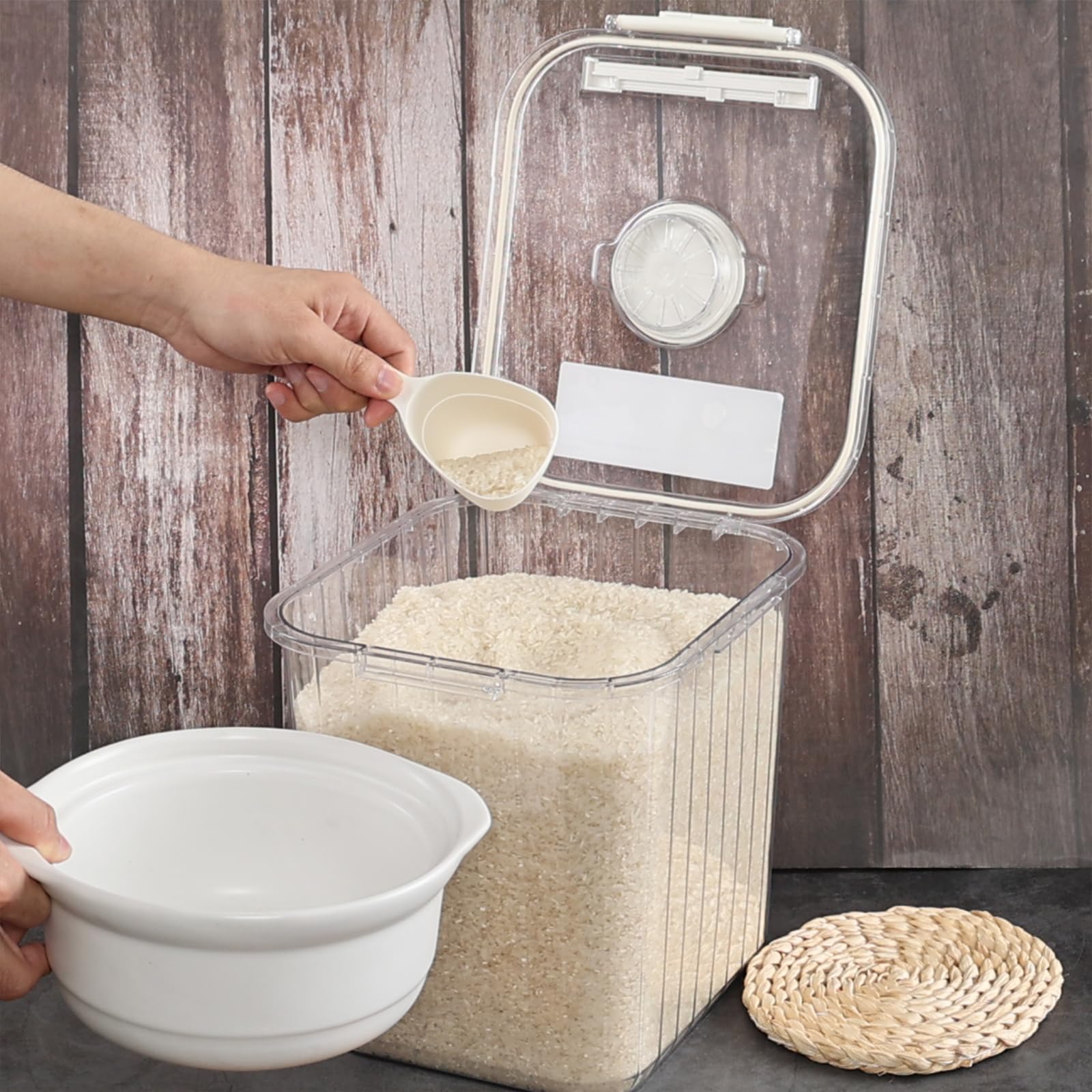 Tyminin Large Airtight Food Storage Containers, Plastic Pantry Storage Boxes with Measuring Spoon, Keep Fresh, Clear
