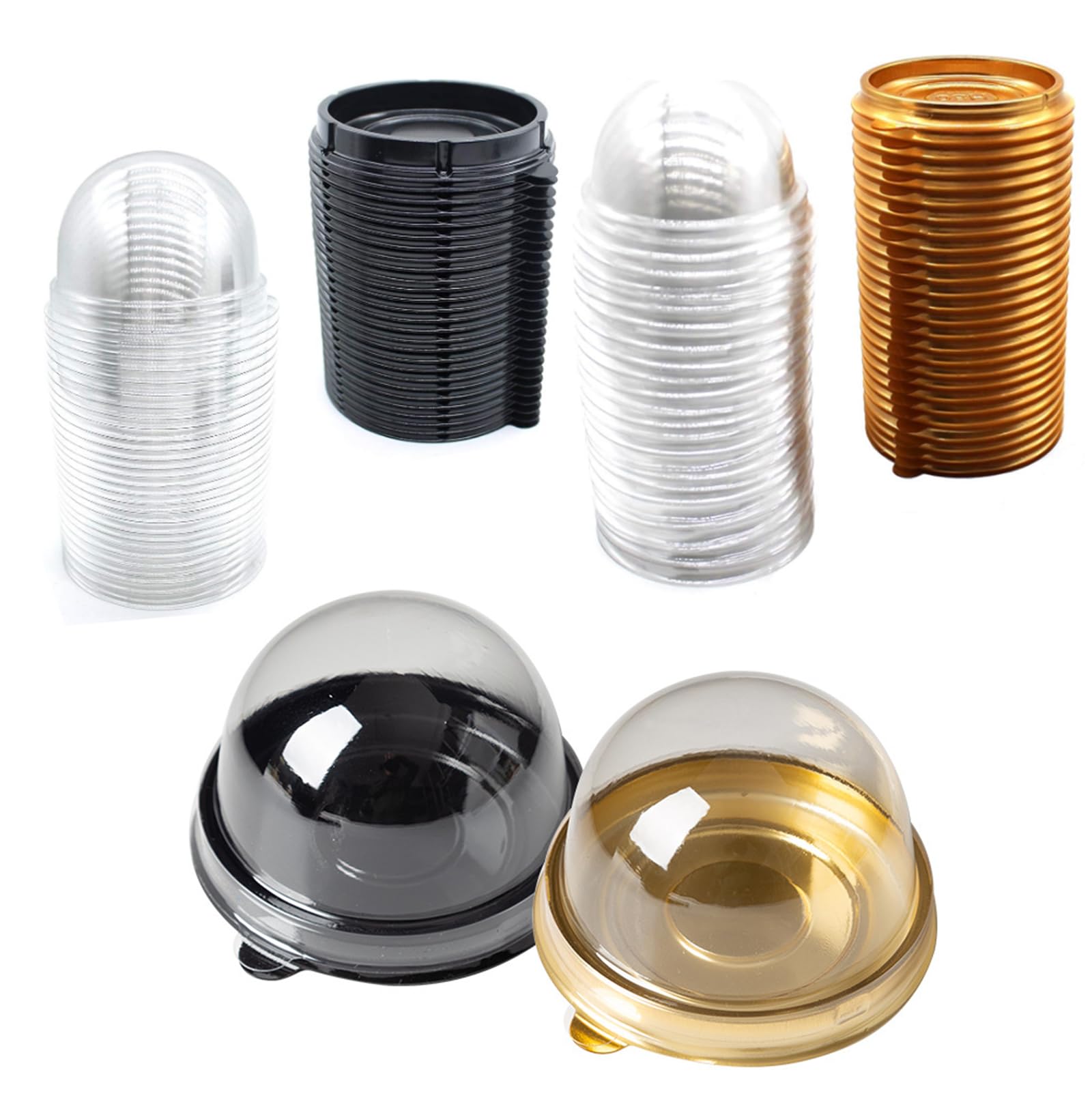Fengirl 100 Set Clear Plastic Mini Cupcake Boxes Muffin Pod Dome Muffin Single Container Box for Chocolate Covered Cookies, Muffins, Mooncakes and Other Mini Desserts (Black, Gold)