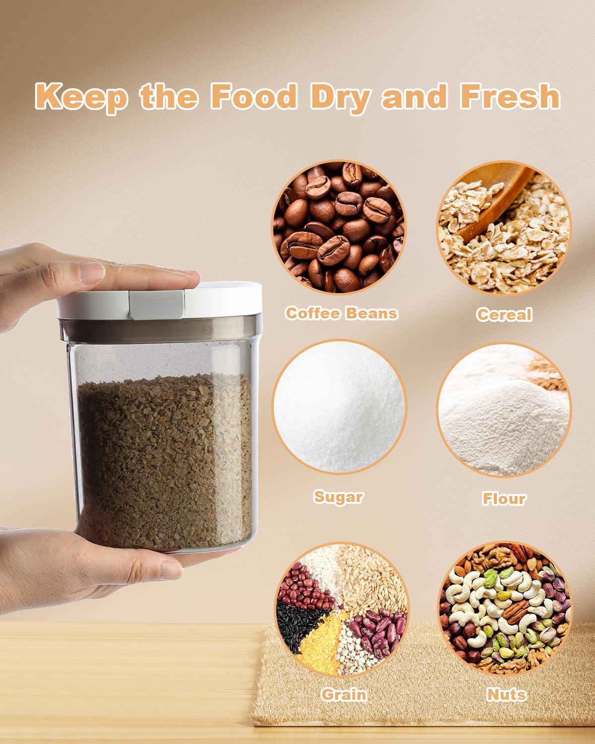 LANGMINGDE Airtight Coffee Storage Container, 1.1QT/1300ML Plastic Kitchen Canister with Lid for Coffee bean, Flour, Sugar, Cereal, BPA Free