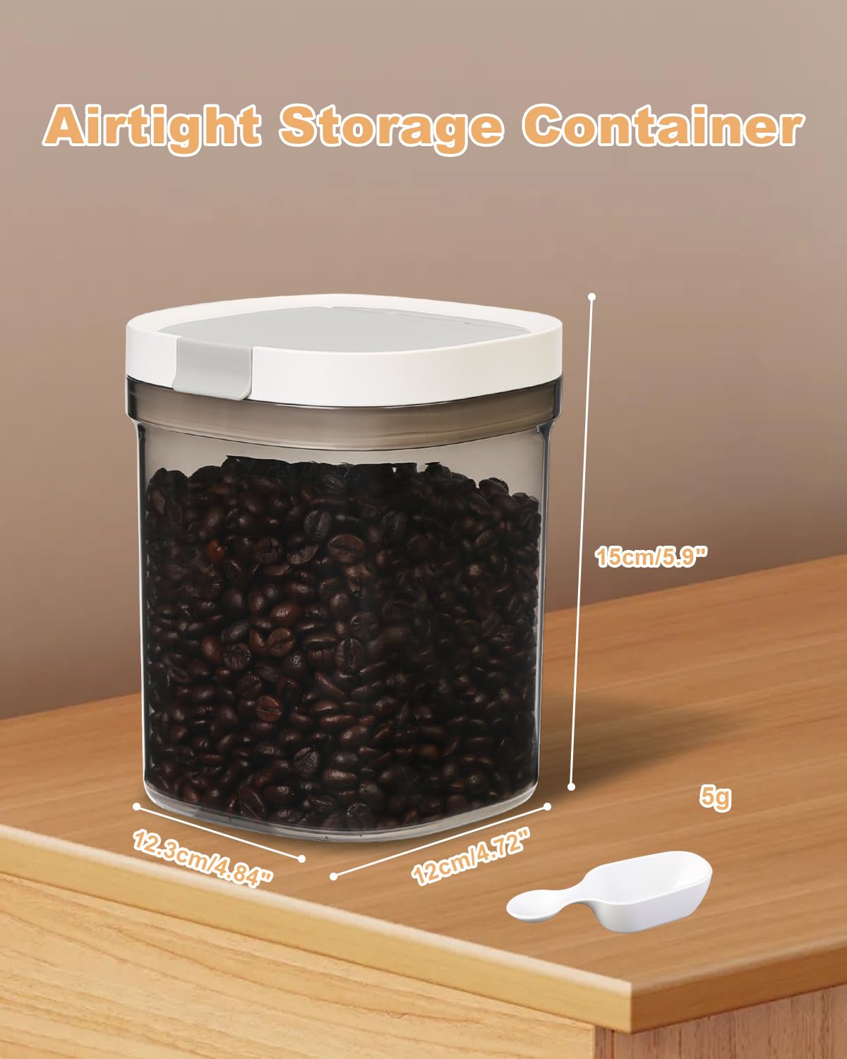 LANGMINGDE Airtight Coffee Storage Container, 1.1QT/1300ML Plastic Kitchen Canister with Lid for Coffee bean, Flour, Sugar, Cereal, BPA Free