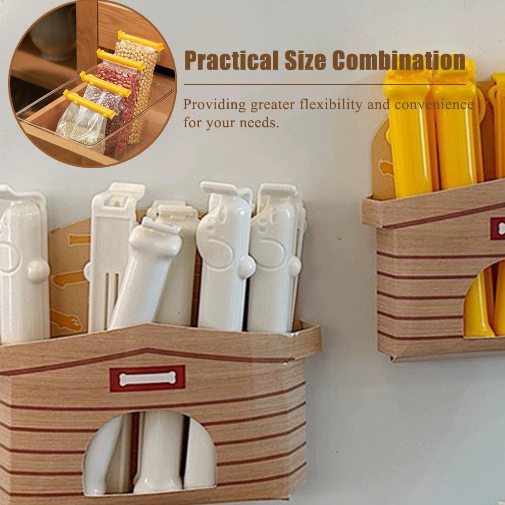 OULIGET Magnetic Refrigerator Sealing Clip,Chip Clips with Magnet Storage Box,Puppy Bone Shaped Food Packages Clips,Kitchen Food Freshness Bag Clip,White,10 Pieces