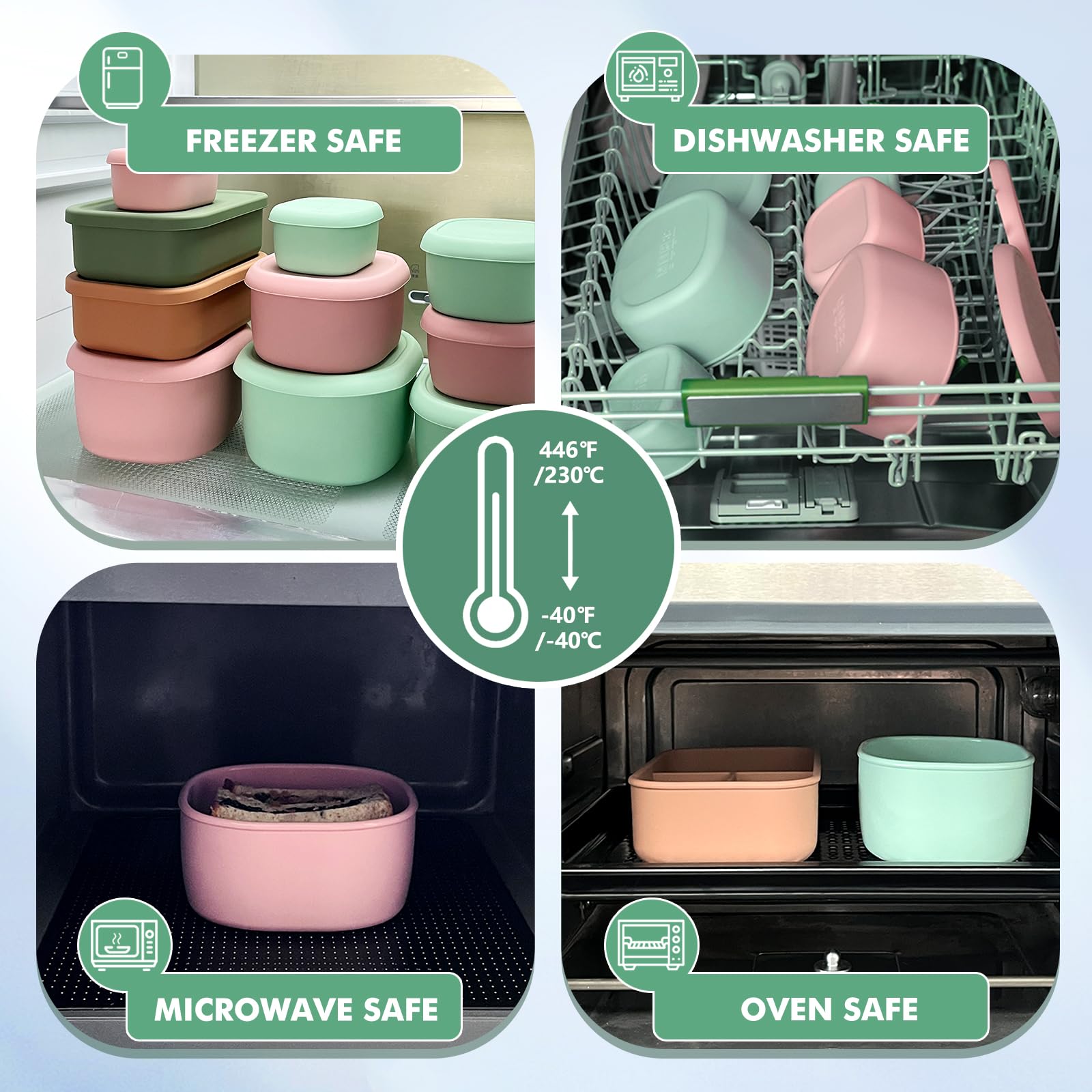 Anatole Silicone Bento Box 5 Pcs/Set Nesting Food Storage Containers with Lids Leak-Proof Reusable School Lunch Container BPA Free Microwave Dishwasher Freezer Oven Safe for Kids Adults