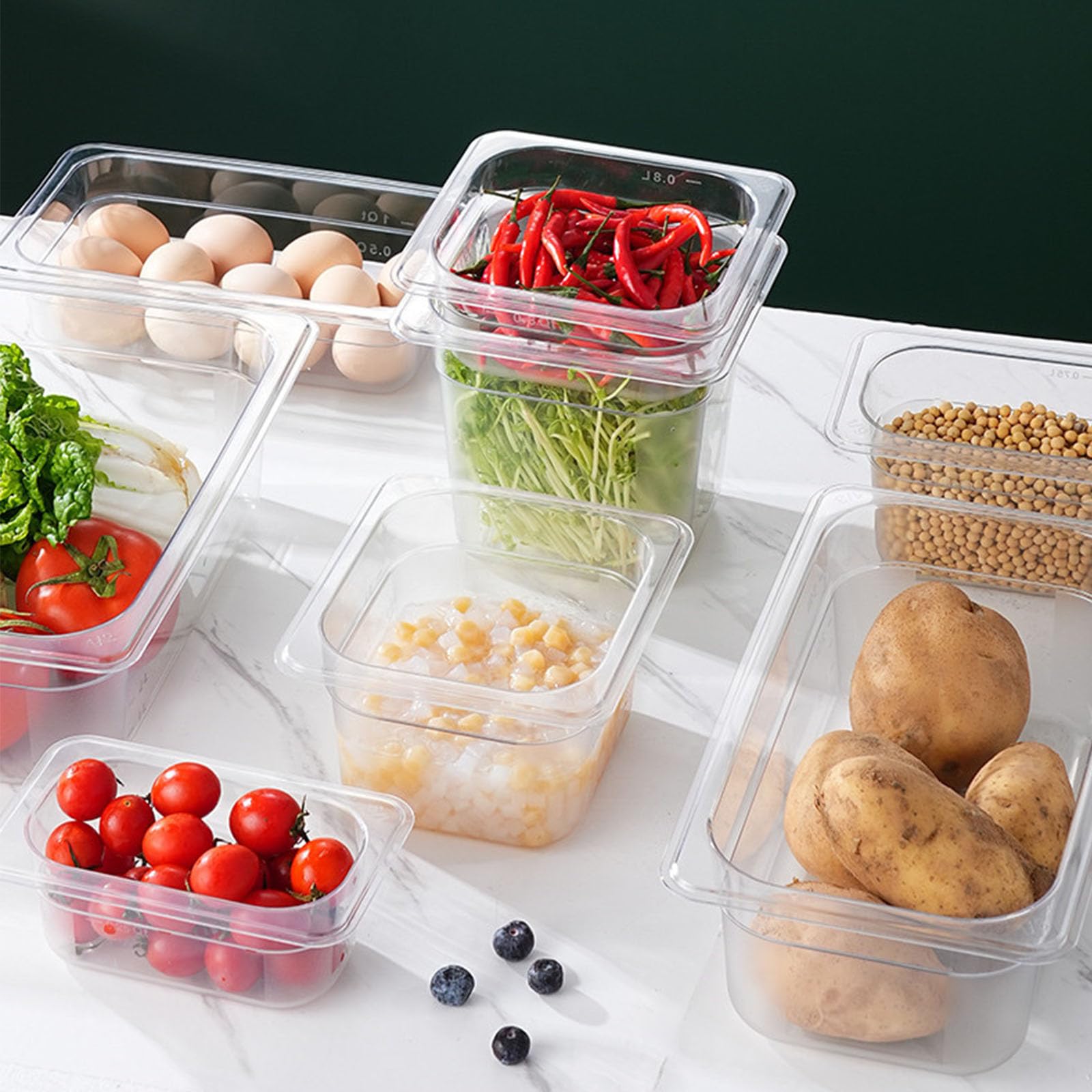 Cheardia 6 Pack 1/6 Size Polycarbonate Food Pans with Lids, Plastic Clear Restaurant Containers Salad Bar Containers for Fruits, Vegetables, Kitchen Food Prep, 4 Inch Deep
