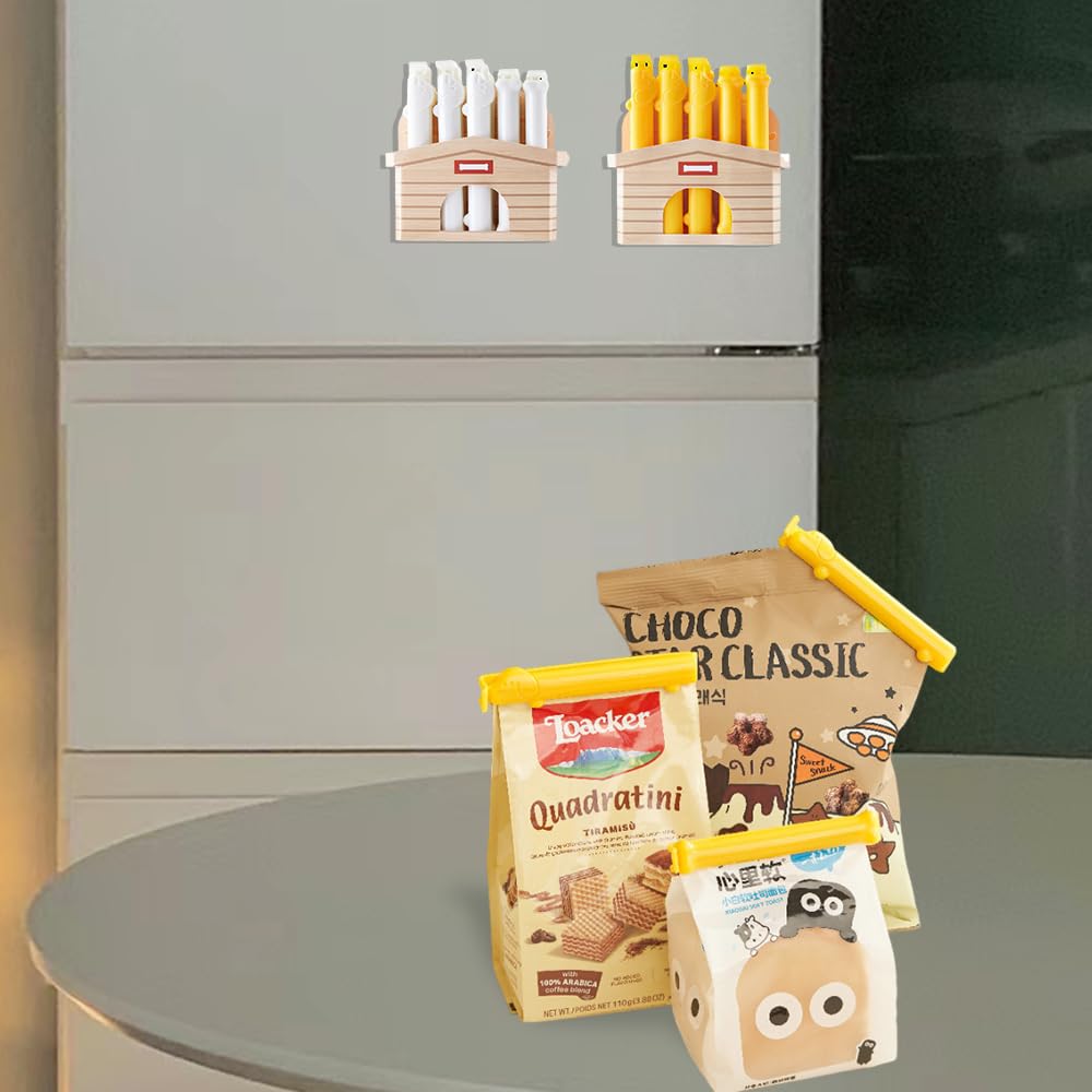 OULIGET Magnetic Refrigerator Sealing Clip,Chip Clips with Magnet Storage Box,Puppy Bone Shaped Food Packages Clips,Kitchen Food Freshness Bag Clip,White,10 Pieces