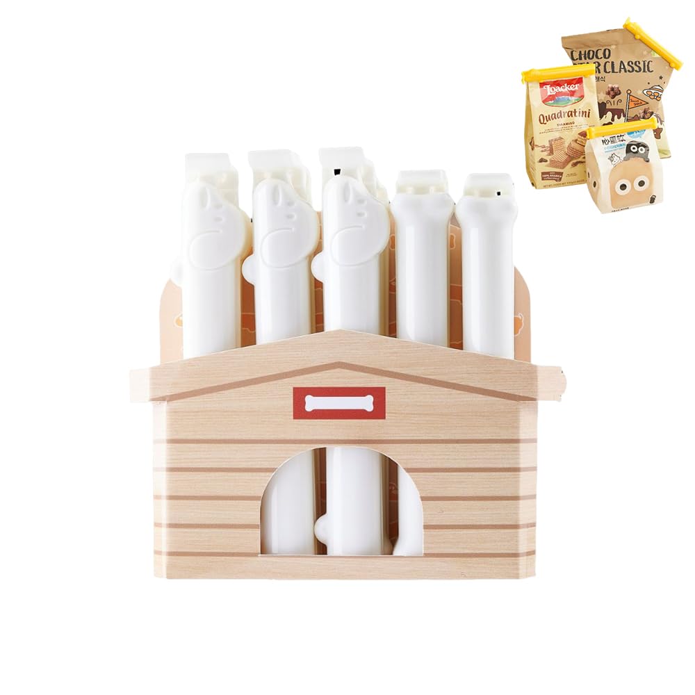 OULIGET Magnetic Refrigerator Sealing Clip,Chip Clips with Magnet Storage Box,Puppy Bone Shaped Food Packages Clips,Kitchen Food Freshness Bag Clip,White,10 Pieces