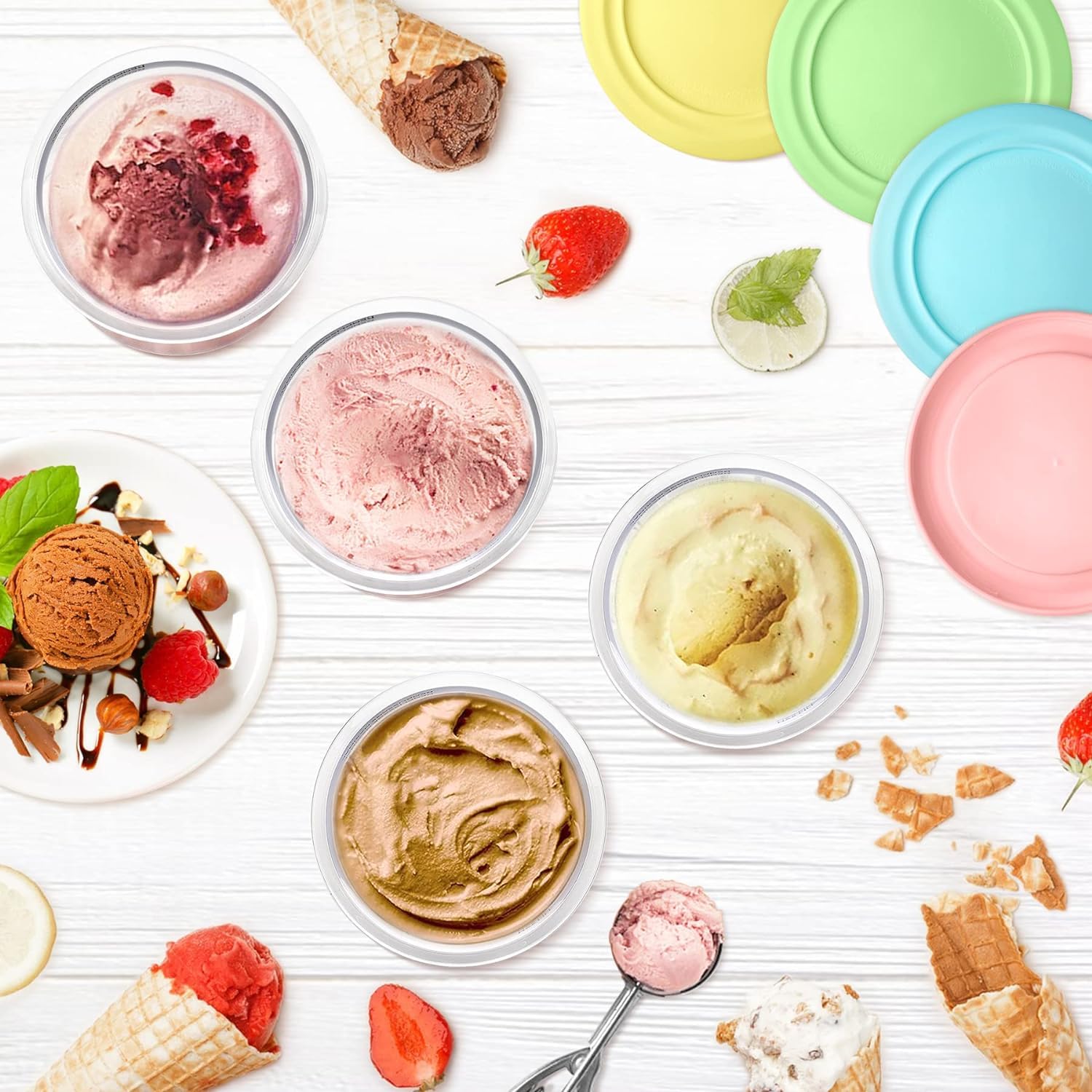 AFINSEA Creami Pints and Lids for Ninja,4 pack Creamy Icecream Containers Cups Jars Tubs Canisters Set,Smoothie Pot Compatible with NC299AMZ & NC300s Series Creamer Ice Cream Maker Machine
