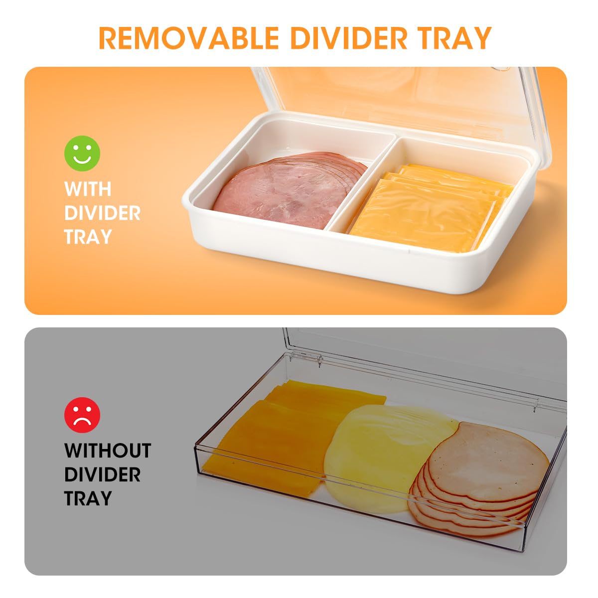 AIEVE Ham and Cheese Container for Fridge, Deli Meat Container for Fridge, Silicone Sealed Lunch Meat Storage Container for Fridge with Clear Lids, 8.86 Inches Long