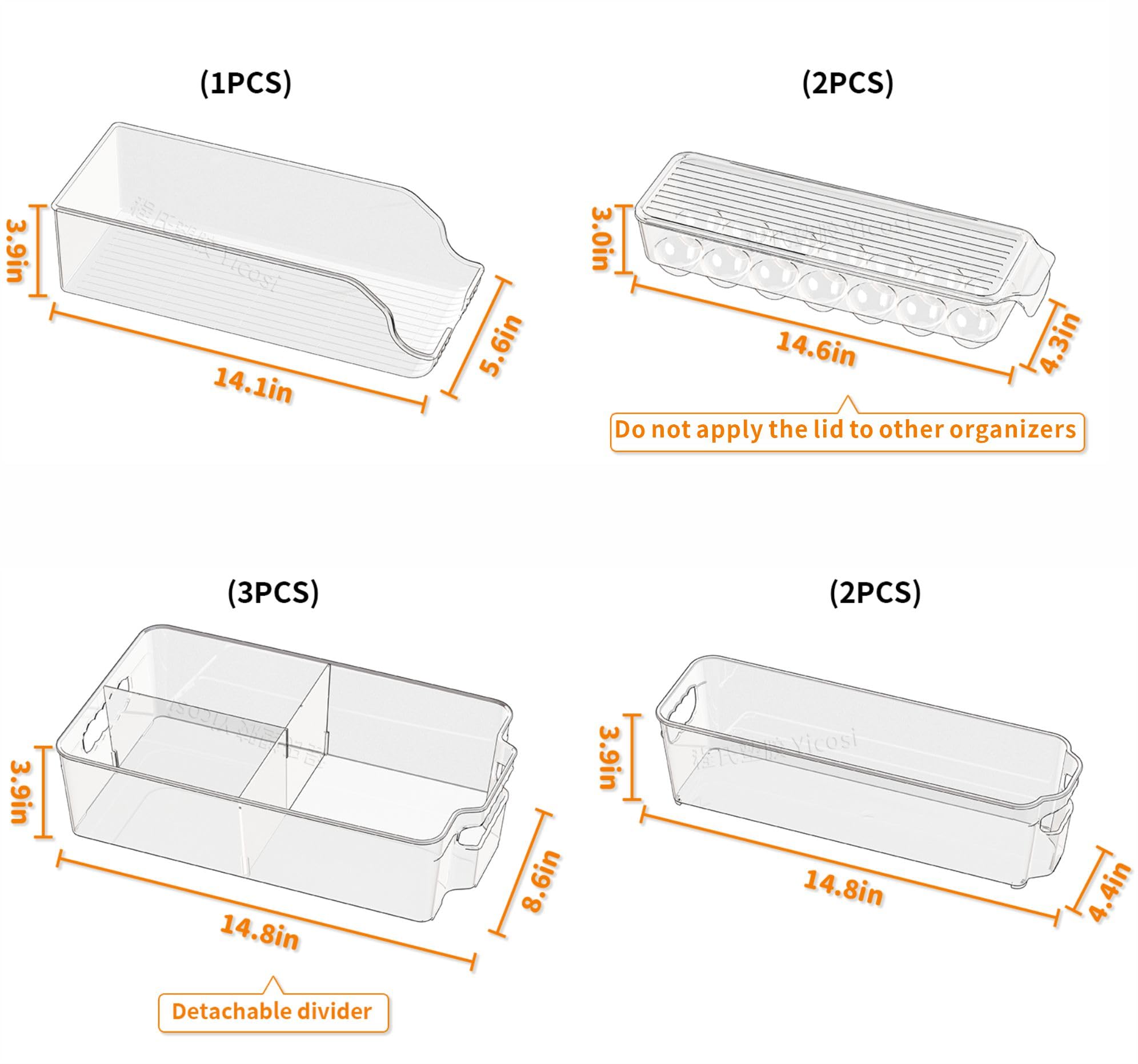Cq acrylic Fridge Organizer,BPA-Free Clear Plastic Refrigerator Organizer Bins with Handle for Cabinet, Kitchen, Countertops, Cupboard, Freezer Organization, Set of 8, Large, 8PCS-Zuhe Box