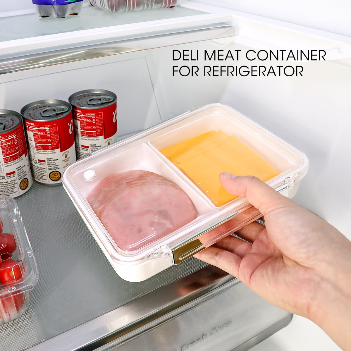 AIEVE Ham and Cheese Container for Fridge, Deli Meat Container for Fridge, Silicone Sealed Lunch Meat Storage Container for Fridge with Clear Lids, 8.86 Inches Long