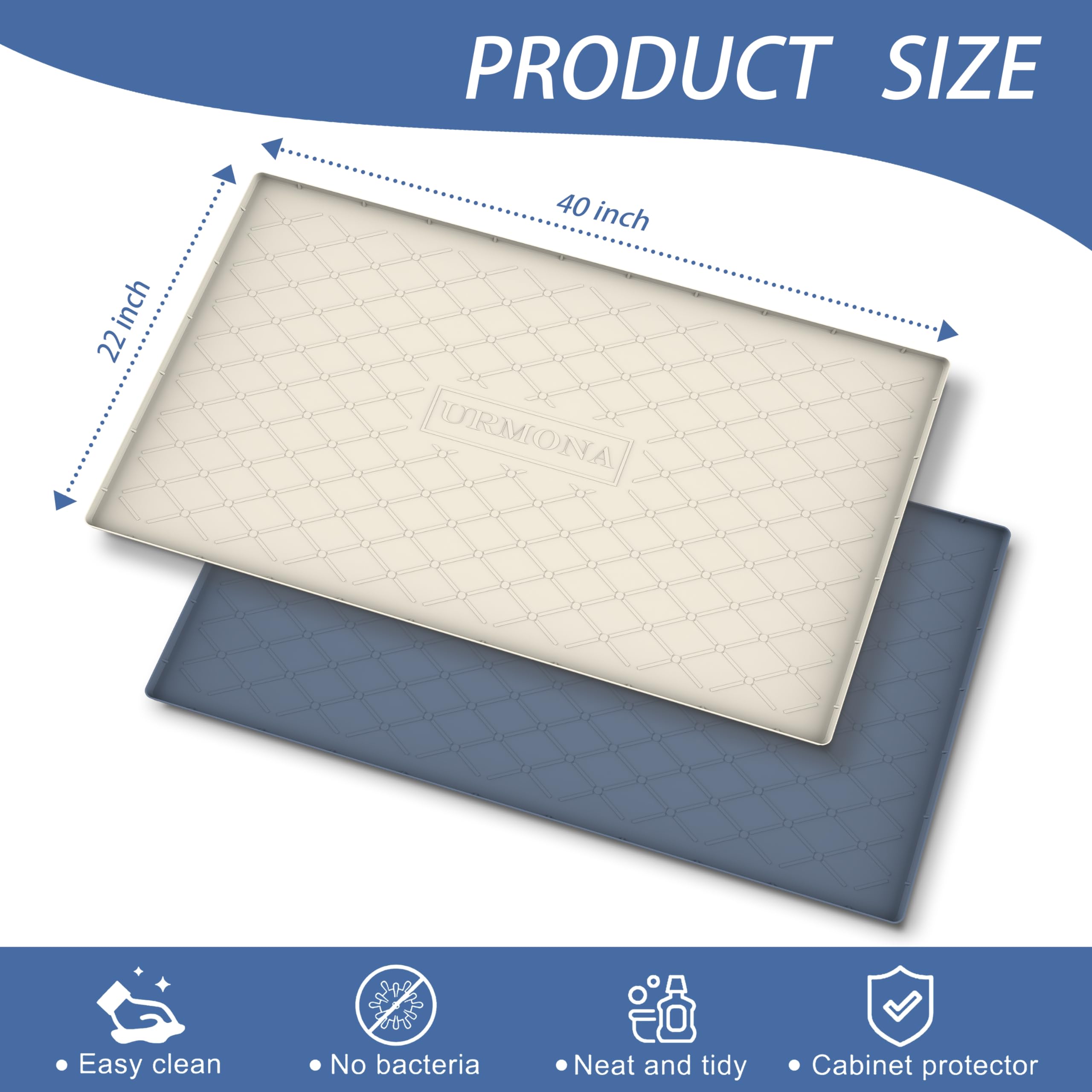URMONA Under Sink Mat for Kitchen Waterproof, 40" x 22" Silicone Under Sink Mat for Shelf Liner Organizer, Cabinet Sink Protector Under Sink Liner for Bottom Kitchen, Bathroom(Black)
