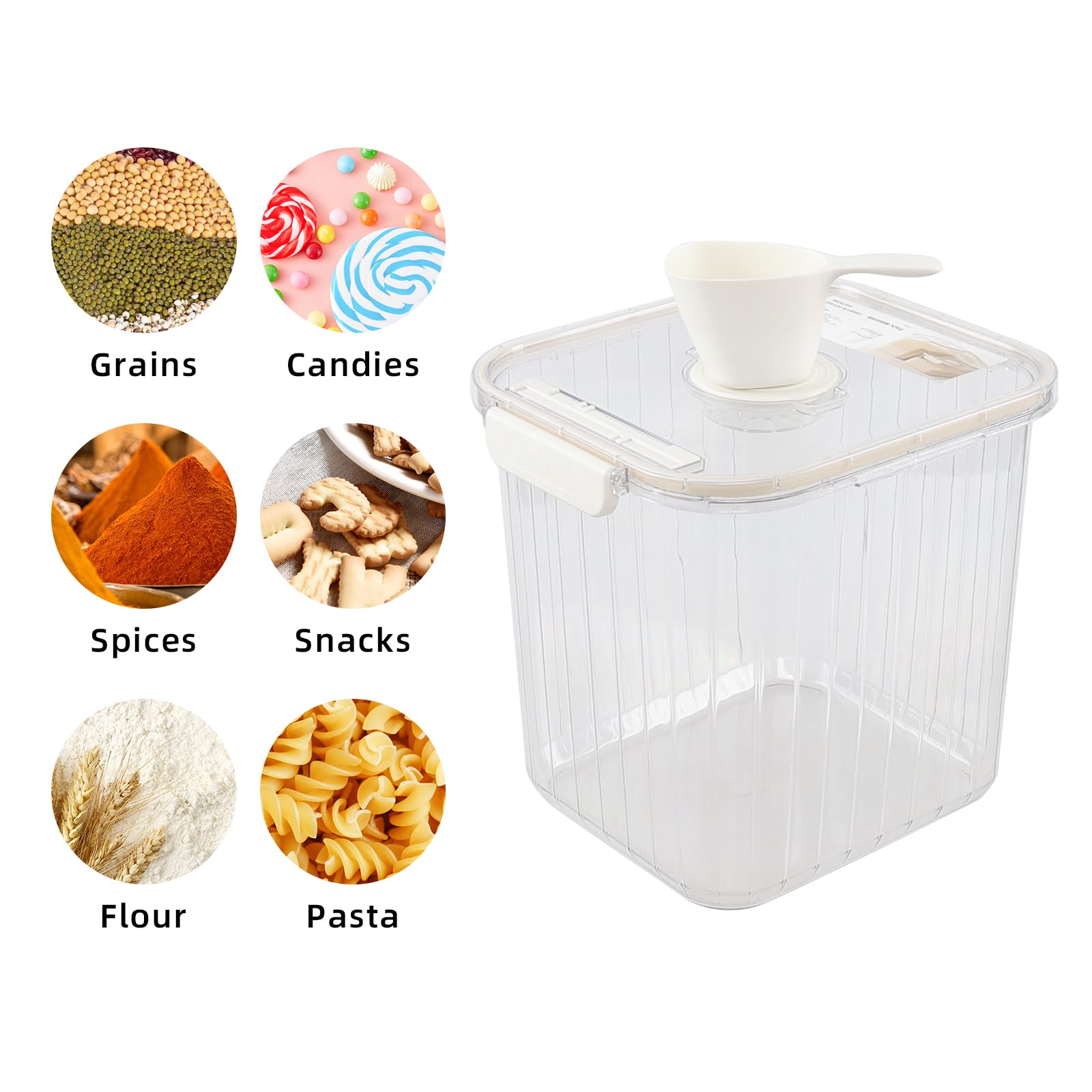 Afromy Large Plastic Food Storage Container Bin for Flour, Sugar, Baking Supplies, Airtight Rice Container, Dry Food Holder Canister Containers, Clear
