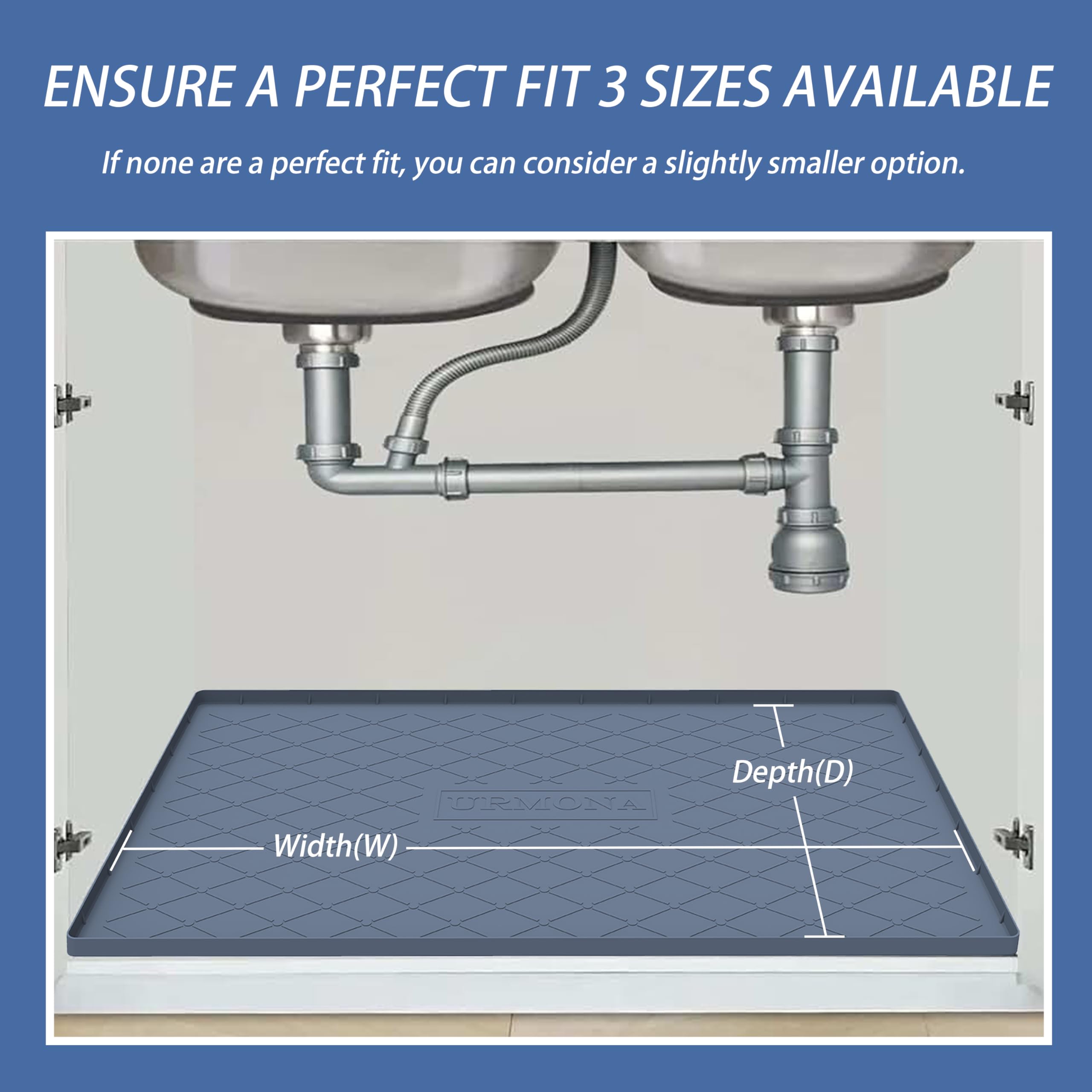 URMONA Under Sink Mat for Kitchen Waterproof, 40" x 22" Silicone Under Sink Mat for Shelf Liner Organizer, Cabinet Sink Protector Under Sink Liner for Bottom Kitchen, Bathroom(Black)