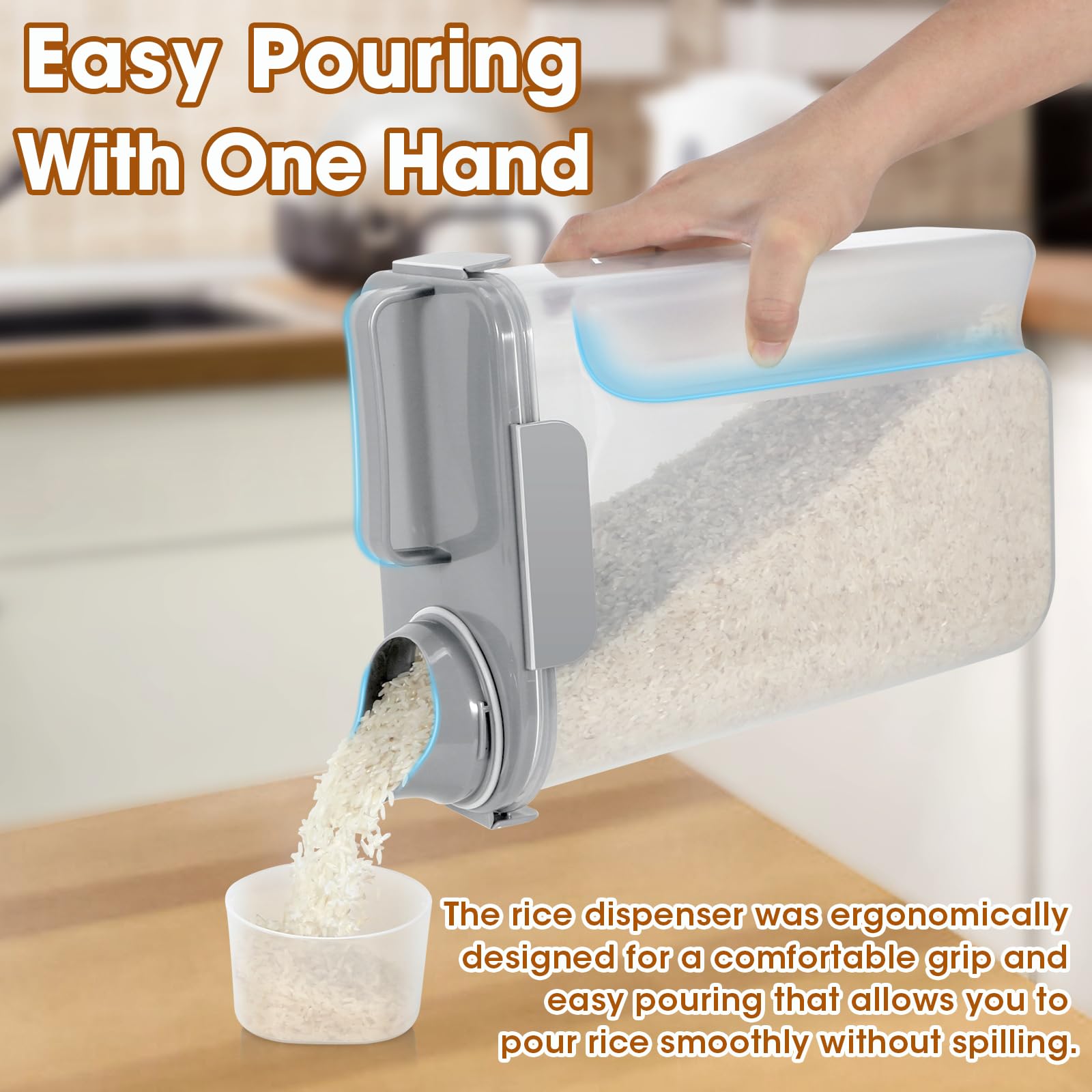 TBMax Rice Container 10 Lbs Kitchen Pantry Food Storage Container, Small Pet Dog Cat Food Container Dispenser 6 Lbs, Plastic Rice Cereal Flour Holder with Cup for Dry Food Storage Organization